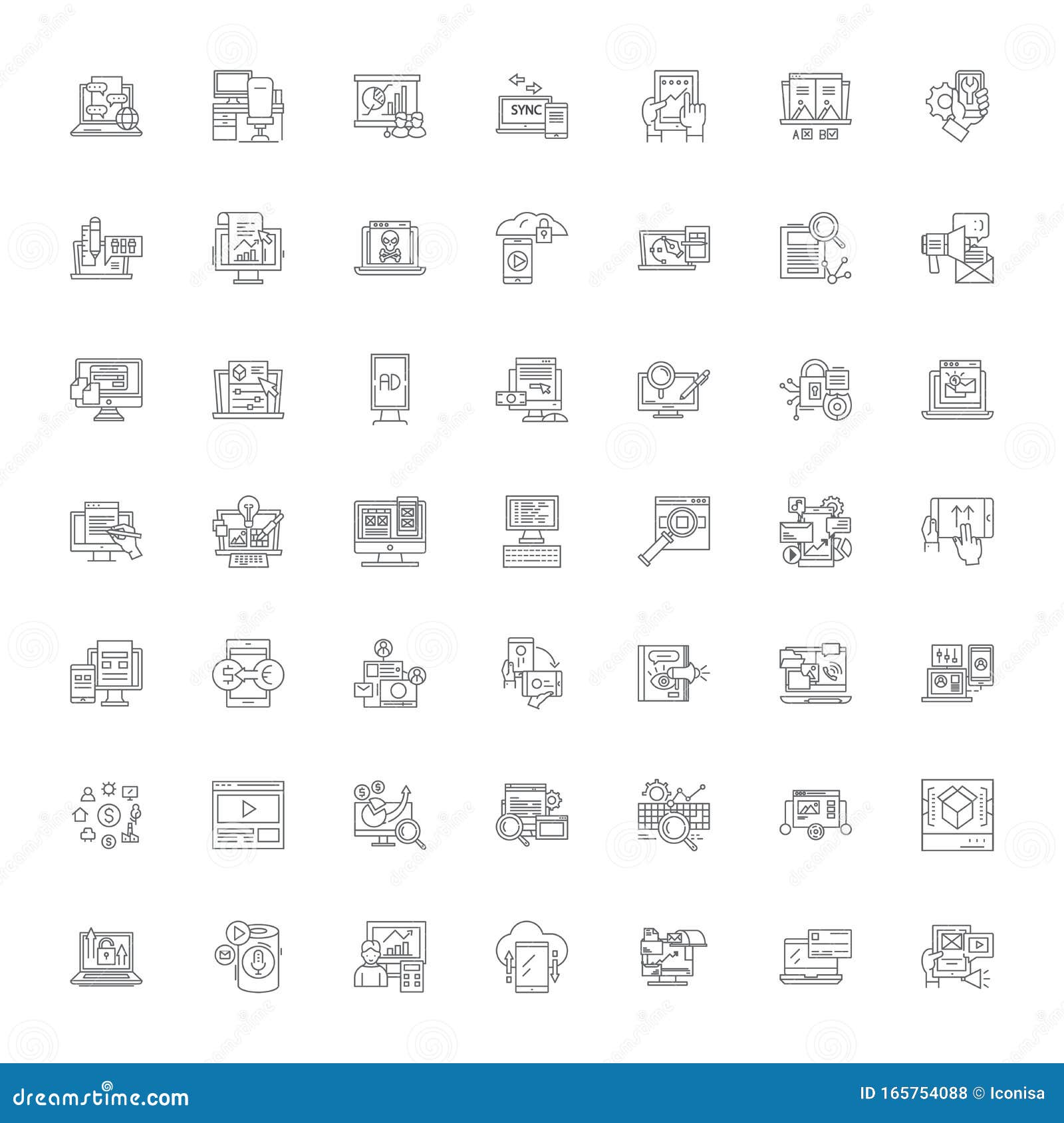 Mobile Application Programming Linear Icons, Signs, Symbols Vector Line Illustration Set Stock ...