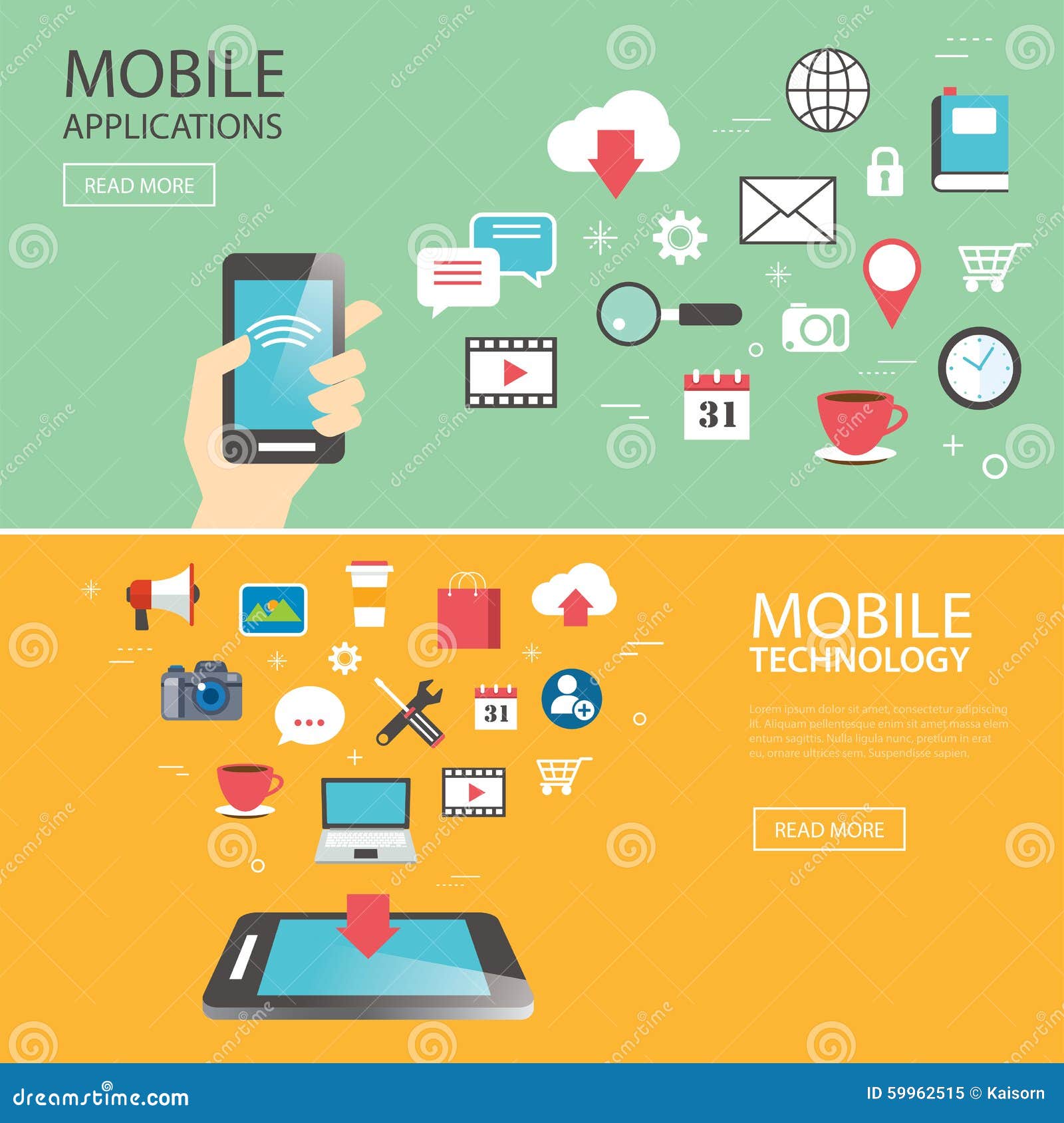 Mobile Application Technology Banner Template Flat Design Stock Vector ...