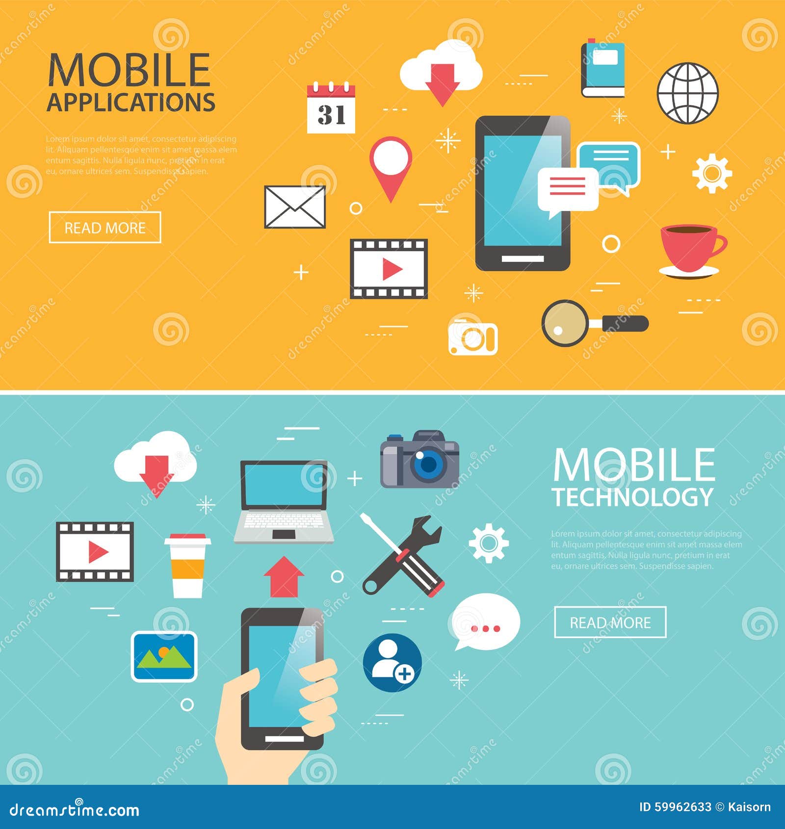 Mobile Application Technology Banner Template Flat Design Stock Vector ...