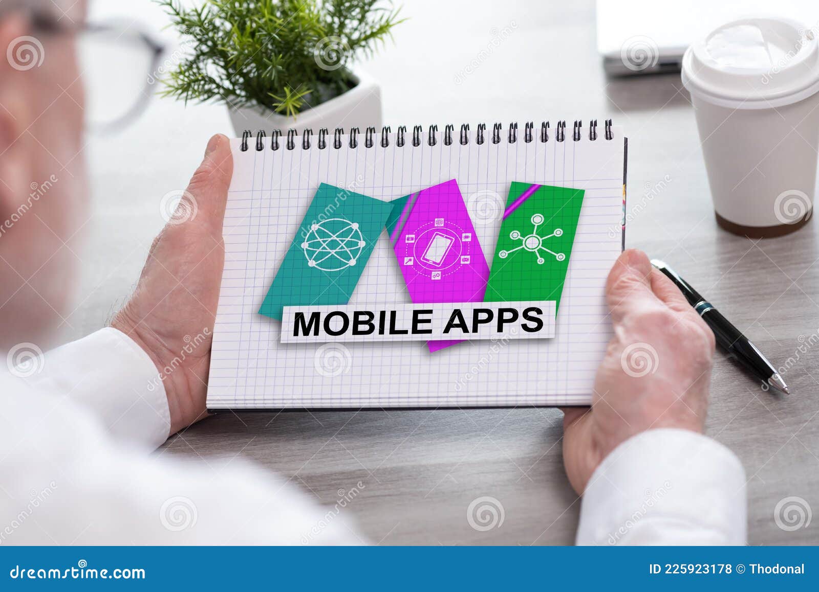 Mobile Apps Concept on a Notepad Stock Photo - Image of network ...