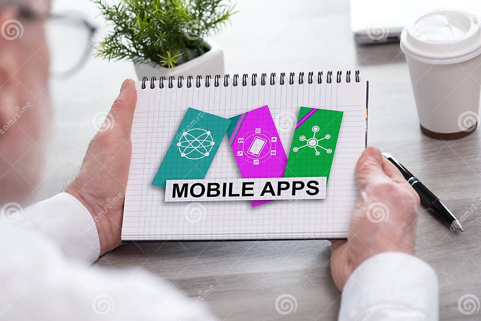 Mobile Apps Concept on a Notepad Stock Photo - Image of network ...