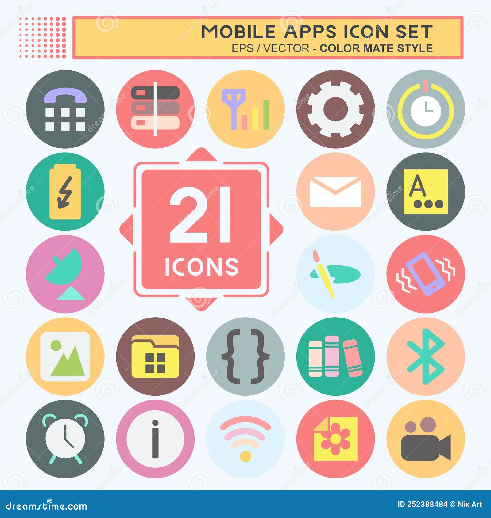 Mobile Apps Icon Set. Suitable for Web Interface Symbol. Color Mate ...