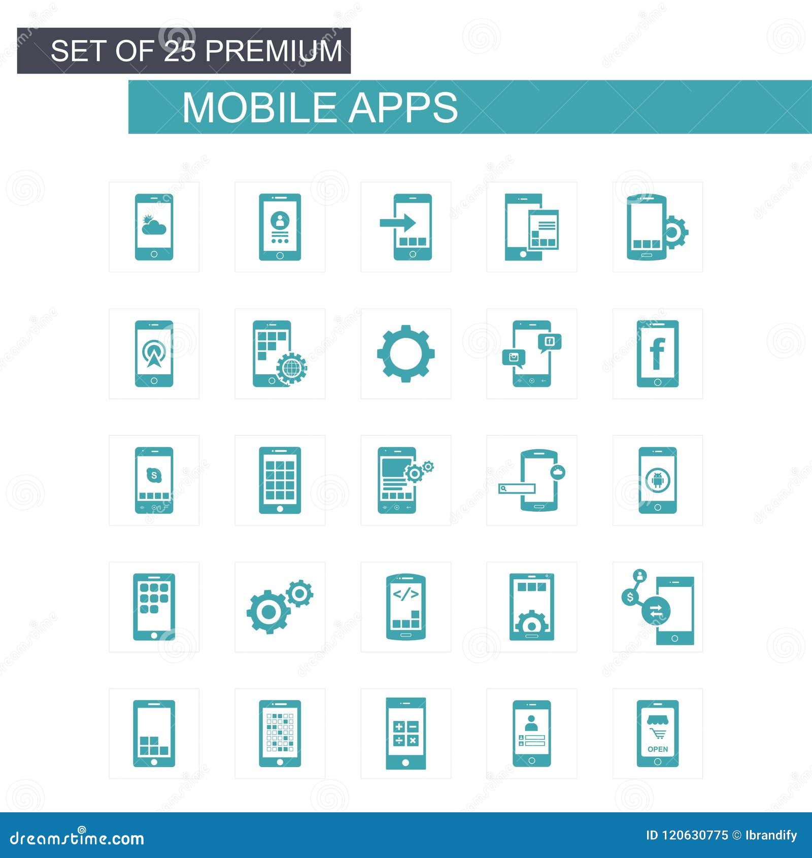 Mobile apps icons set blue editorial image. Illustration of icons ...