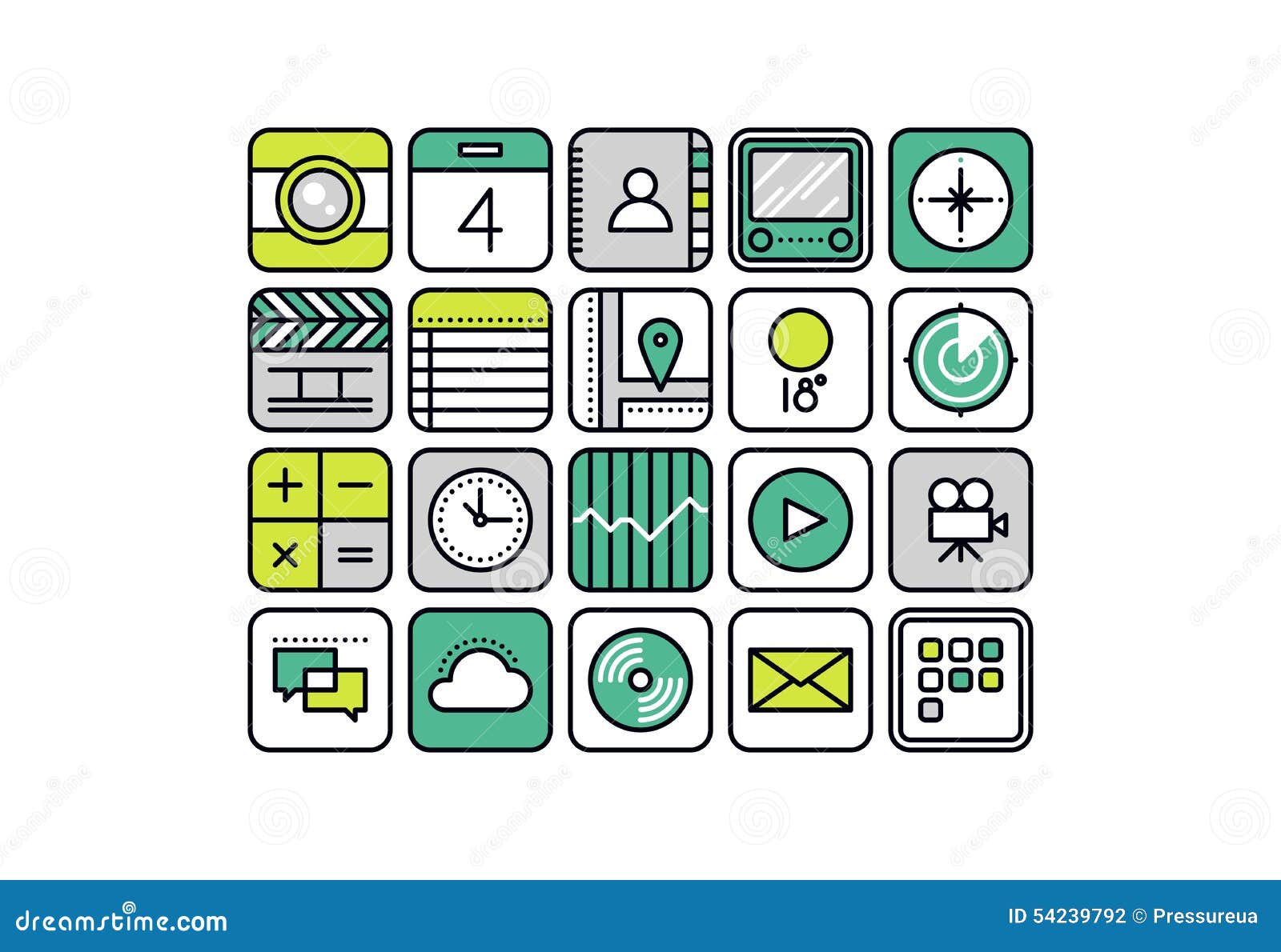 Mobile Apps Line Style Icons Stock Vector - Illustration of cloud, chat ...