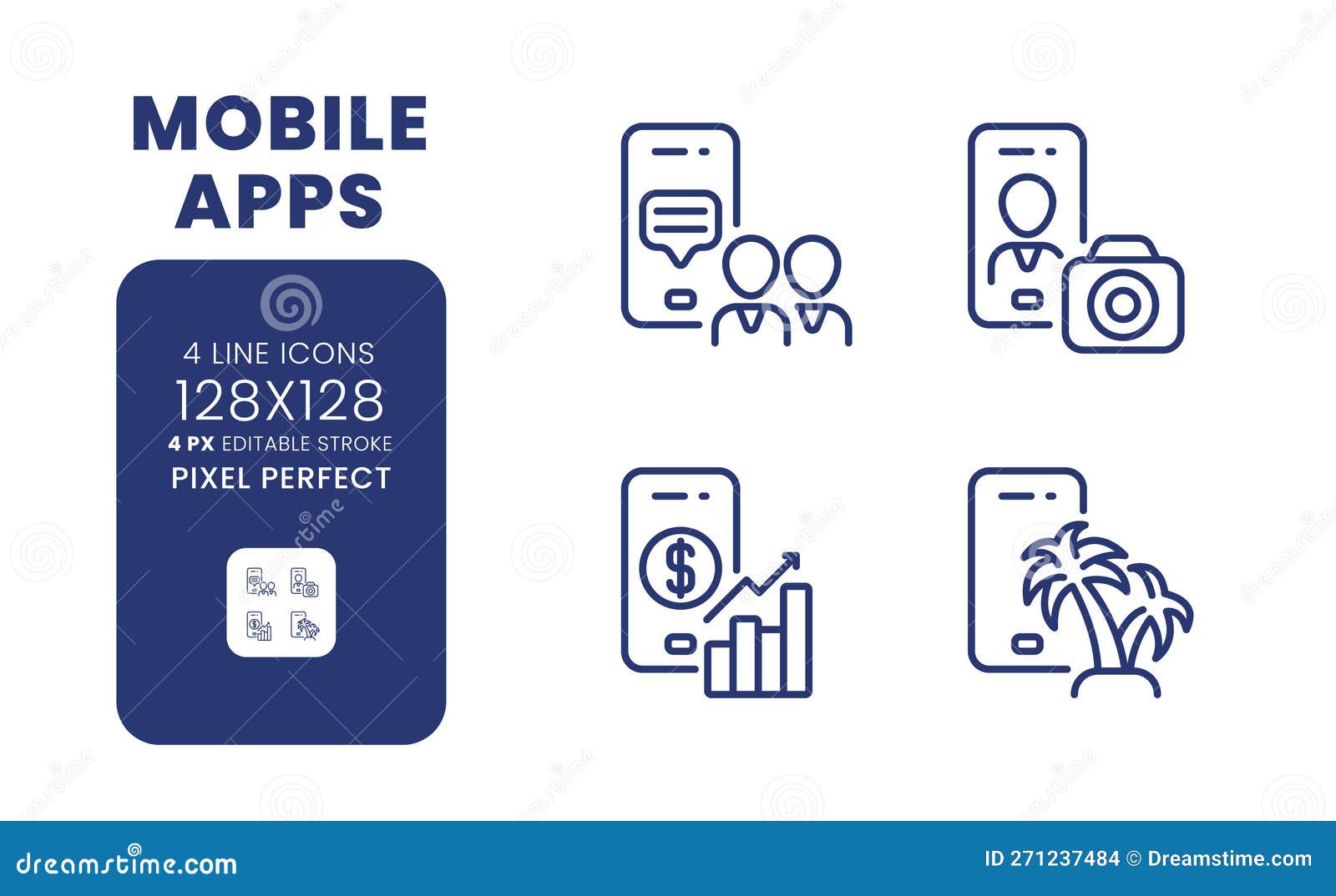 Mobile Apps Linear Desktop Icons Set Stock Vector - Illustration of ...
