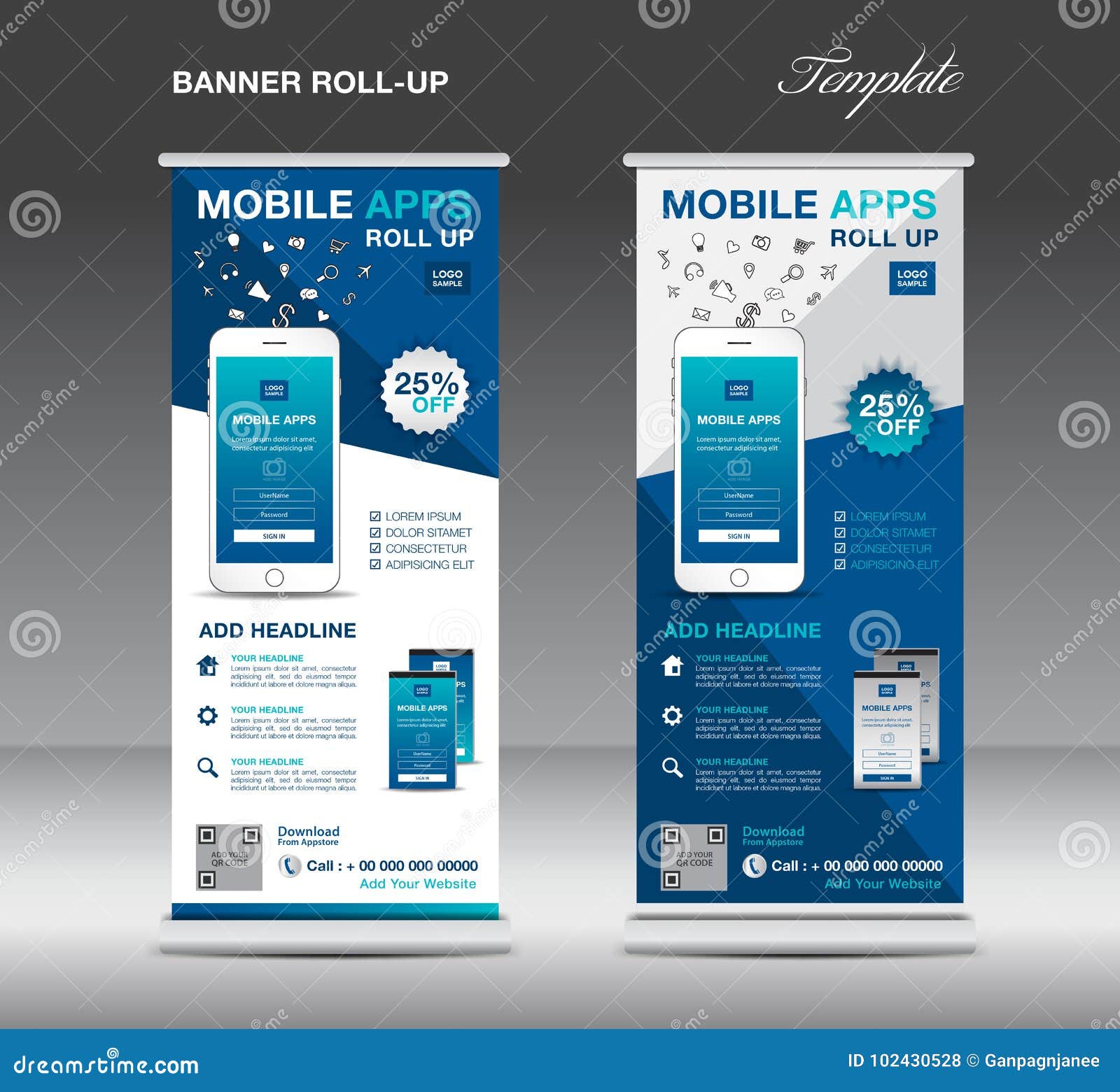 MOBILE APPS Roll Up Banner Template, Stand Layout, Blue Banner Stock ... MOBILE APPS Roll Up Banner Template, Stand Layout, Blue Banner Stock ...