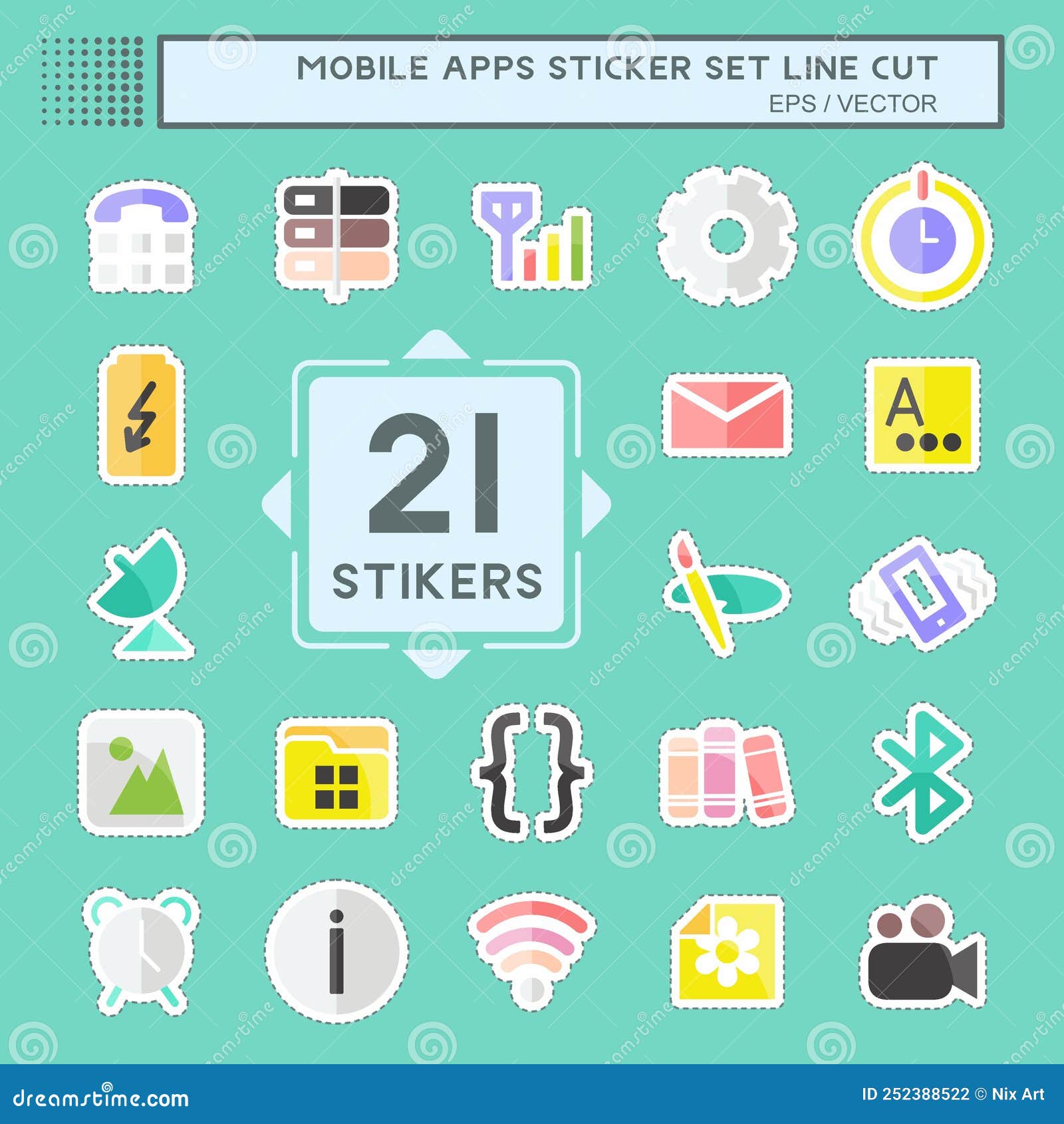 Mobile Apps Sticker Line Cut Set. Suitable for Web Interface Symbol ...