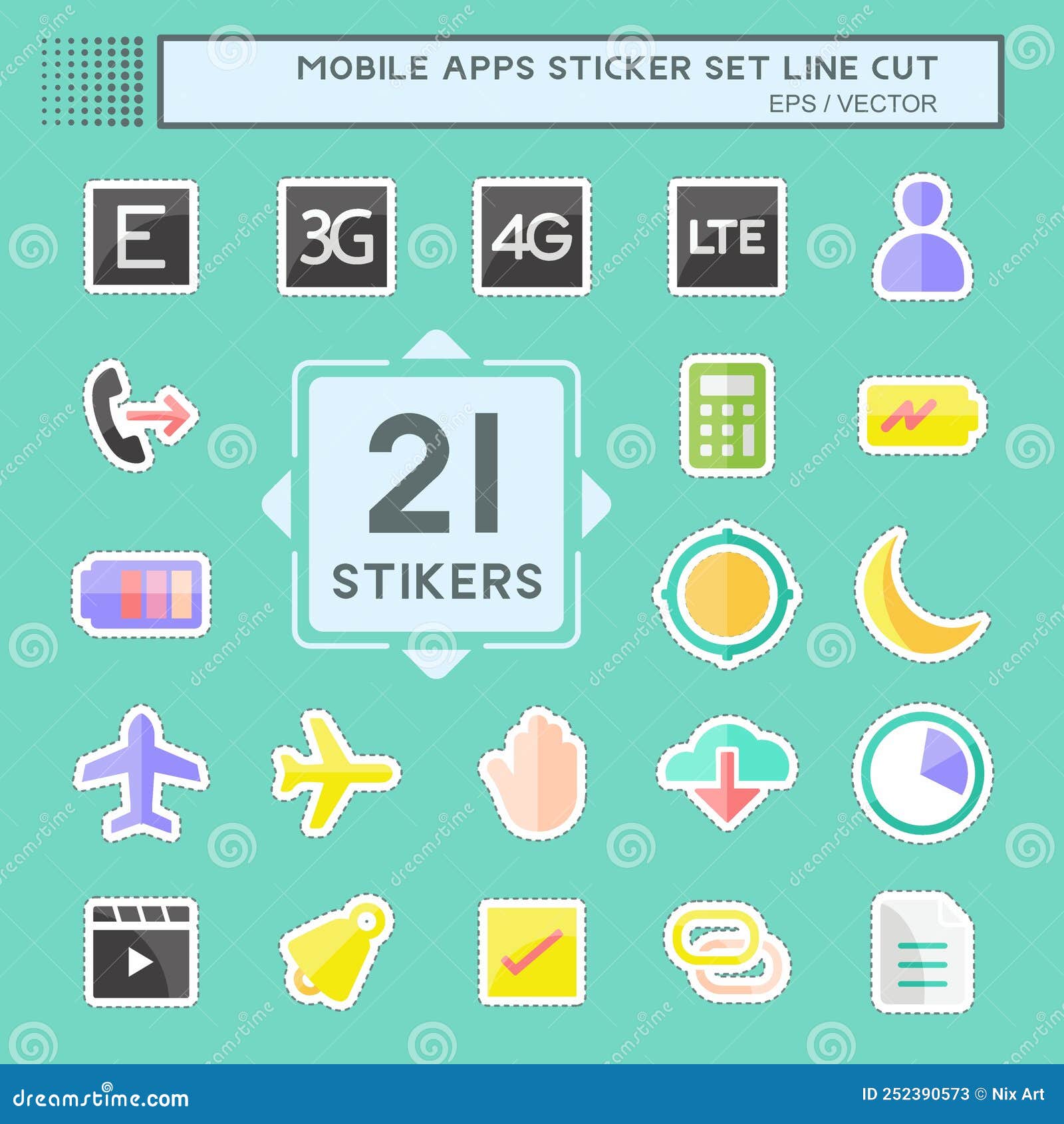 Mobile Apps Sticker Line Cut Set. Suitable for Web Interface Symbol ...