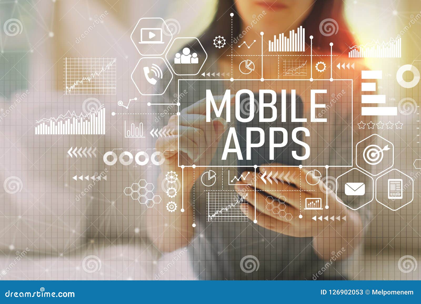 Mobile Apps with Woman Using a Smartphone Stock Image - Image of ...