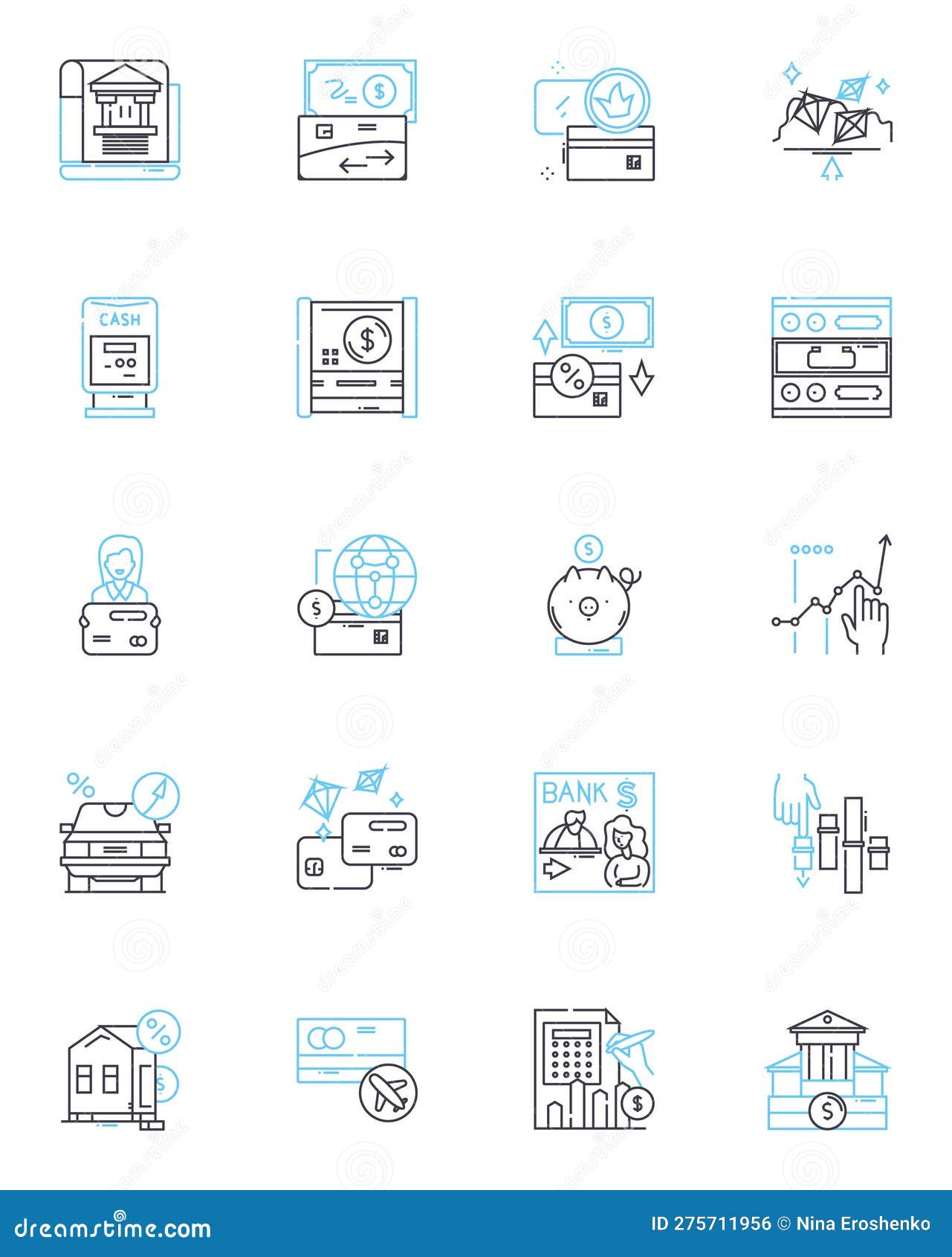 Mobile Bank Linear Icons Set. Convenience, Accessibility, Security ...
