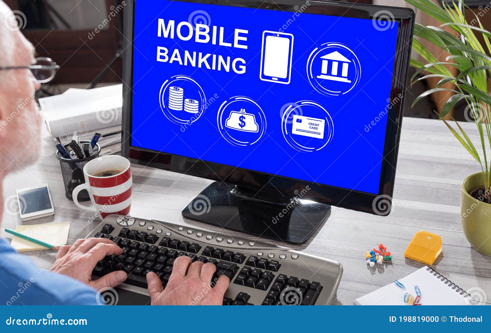 Mobile Banking Concept on a Computer Stock Photo - Image of internet ...