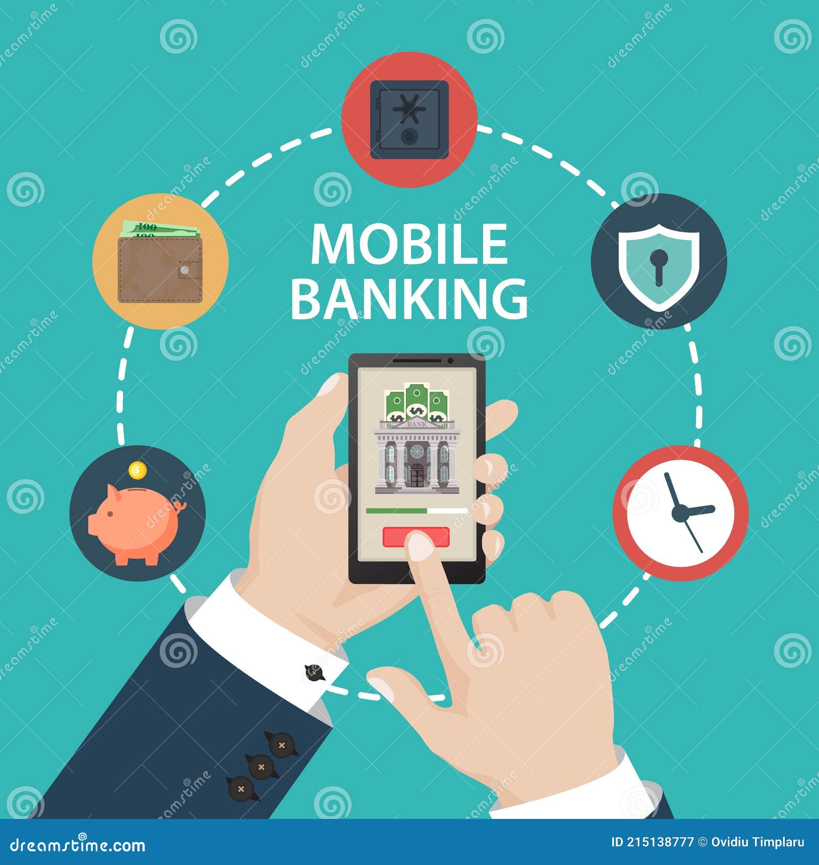 Mobile Banking Concept. Vector Illustration in Flat Design Stock Vector ...