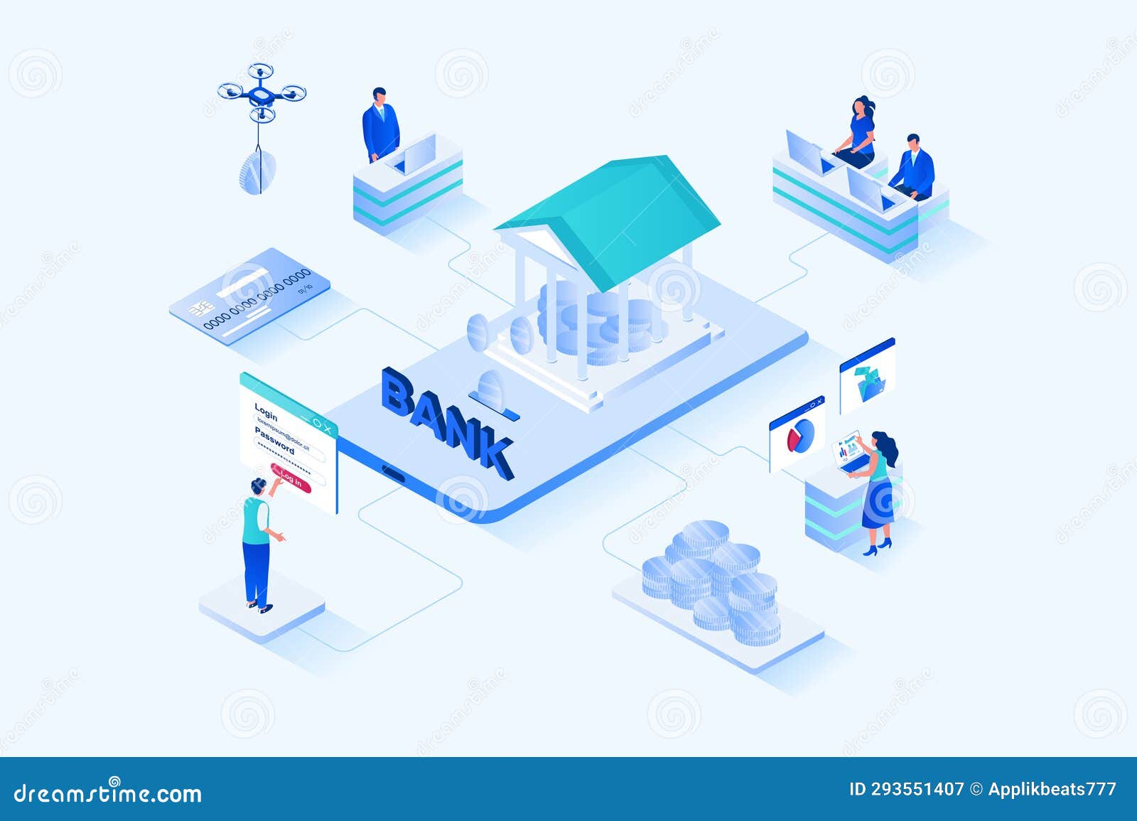 Mobile Banking 3d Isometric Web Design. Vector Web Illustration Stock Vector - Illustration of ...
