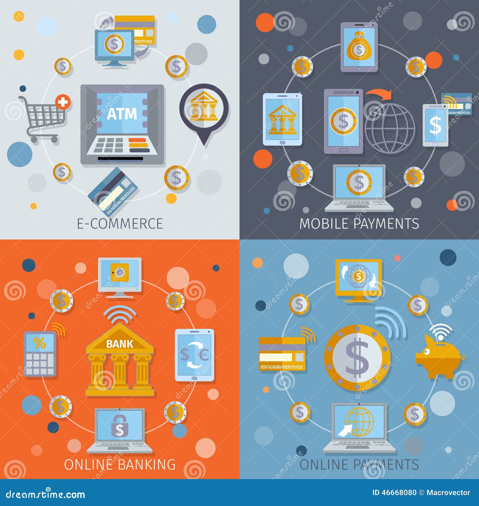 Mobile banking icons flat stock vector. Illustration of credit - 46668080