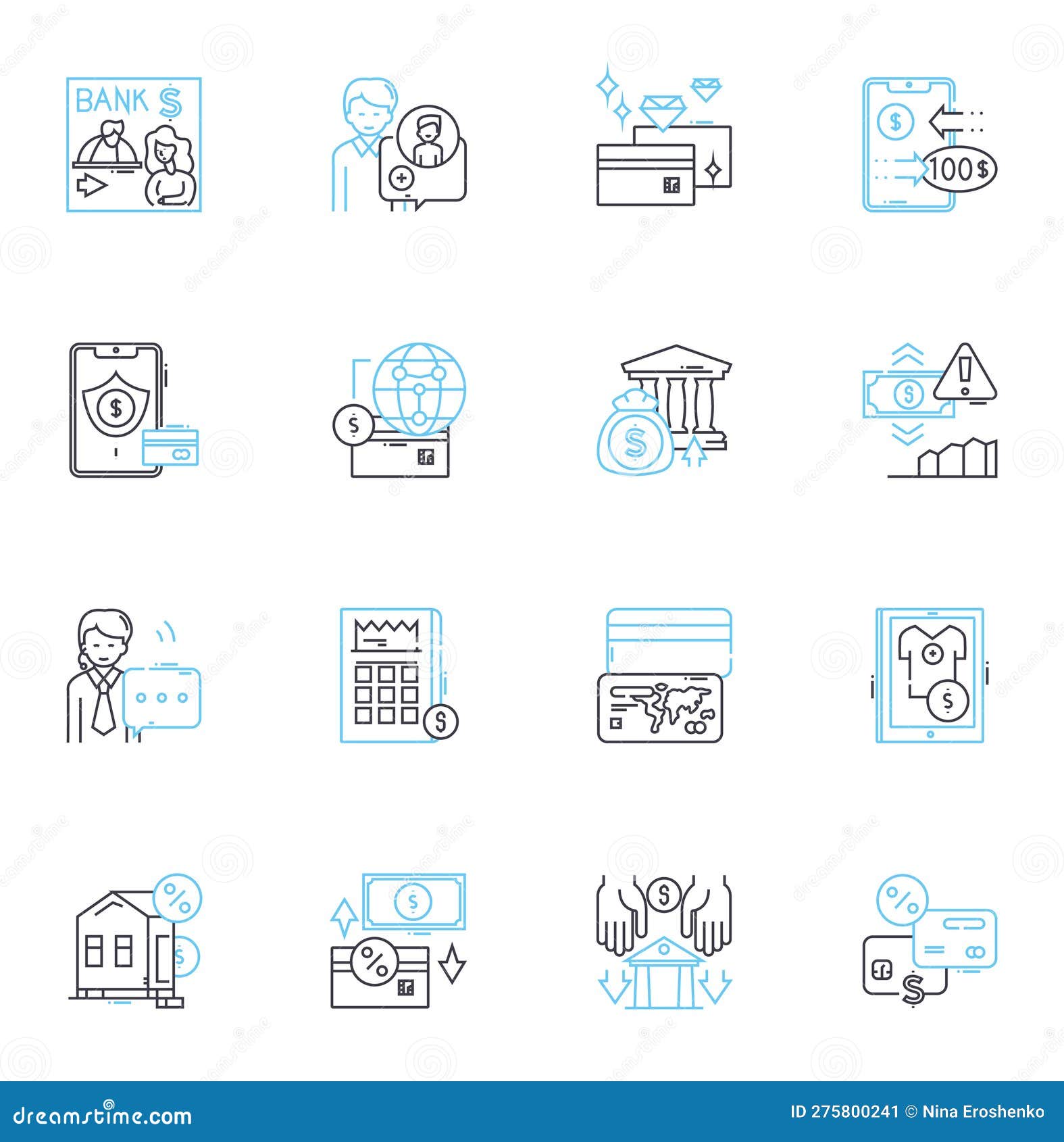 Mobile Banking Linear Icons Set. Convenience, Security, Accessibility ...