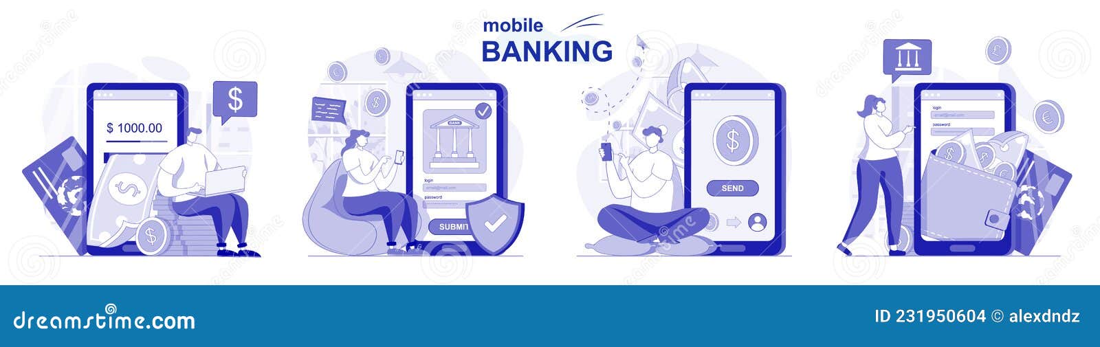 Mobile Banking Web Illustrations Stock Vector - Illustration of bank ...
