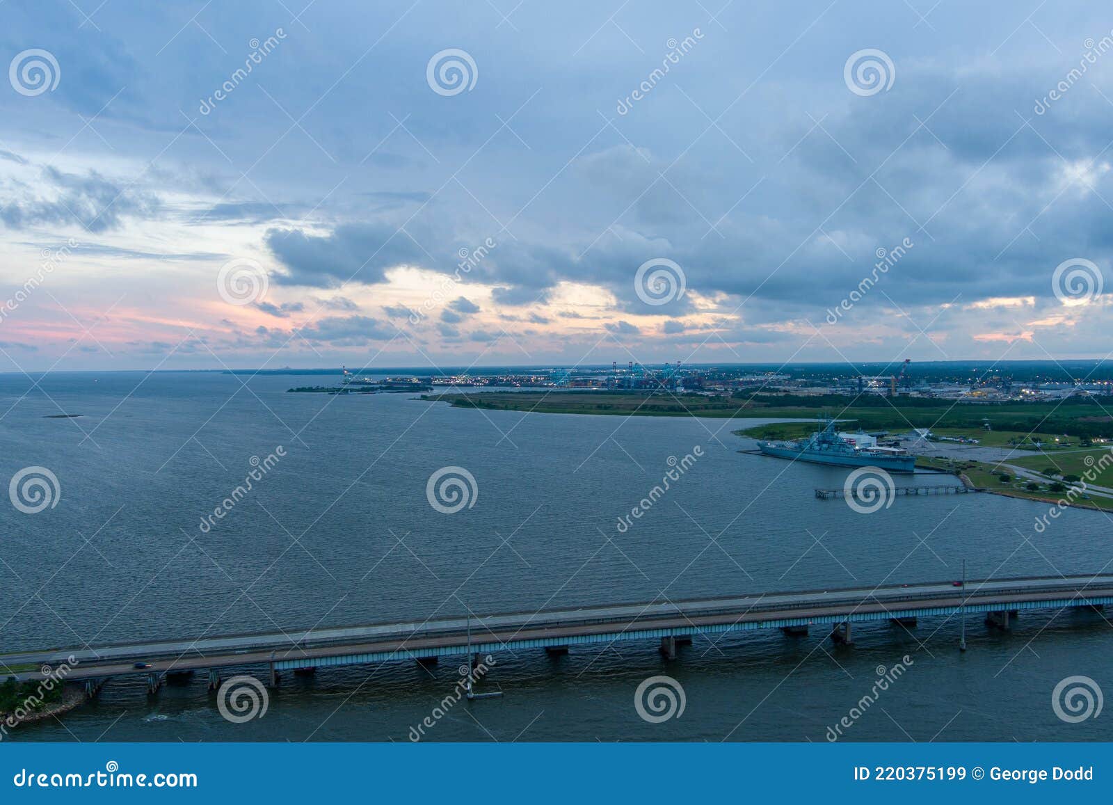 Mobile Bay, Alabama Causeway and Skyline at Sunset Stock Image - Image ...