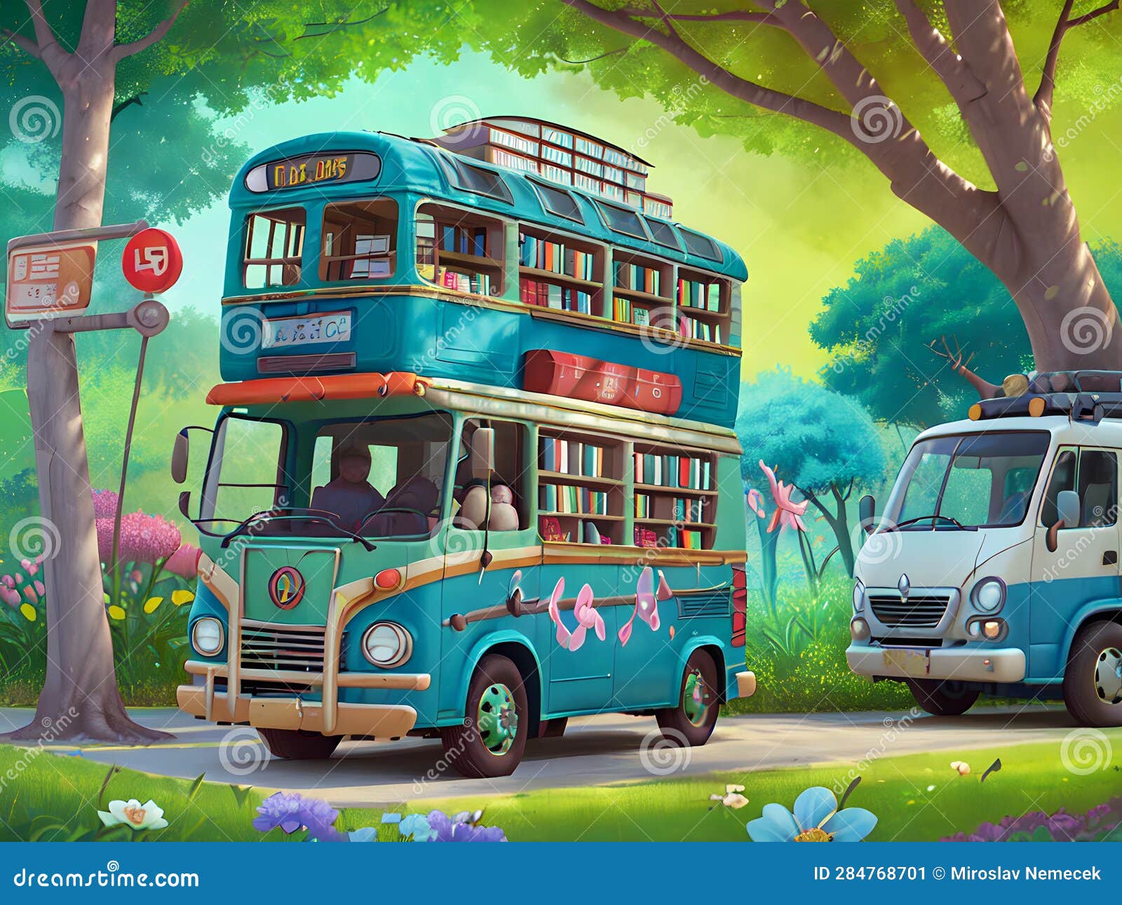 Mobile Book Library Bus, Generative AI Illustration Stock Illustration ...