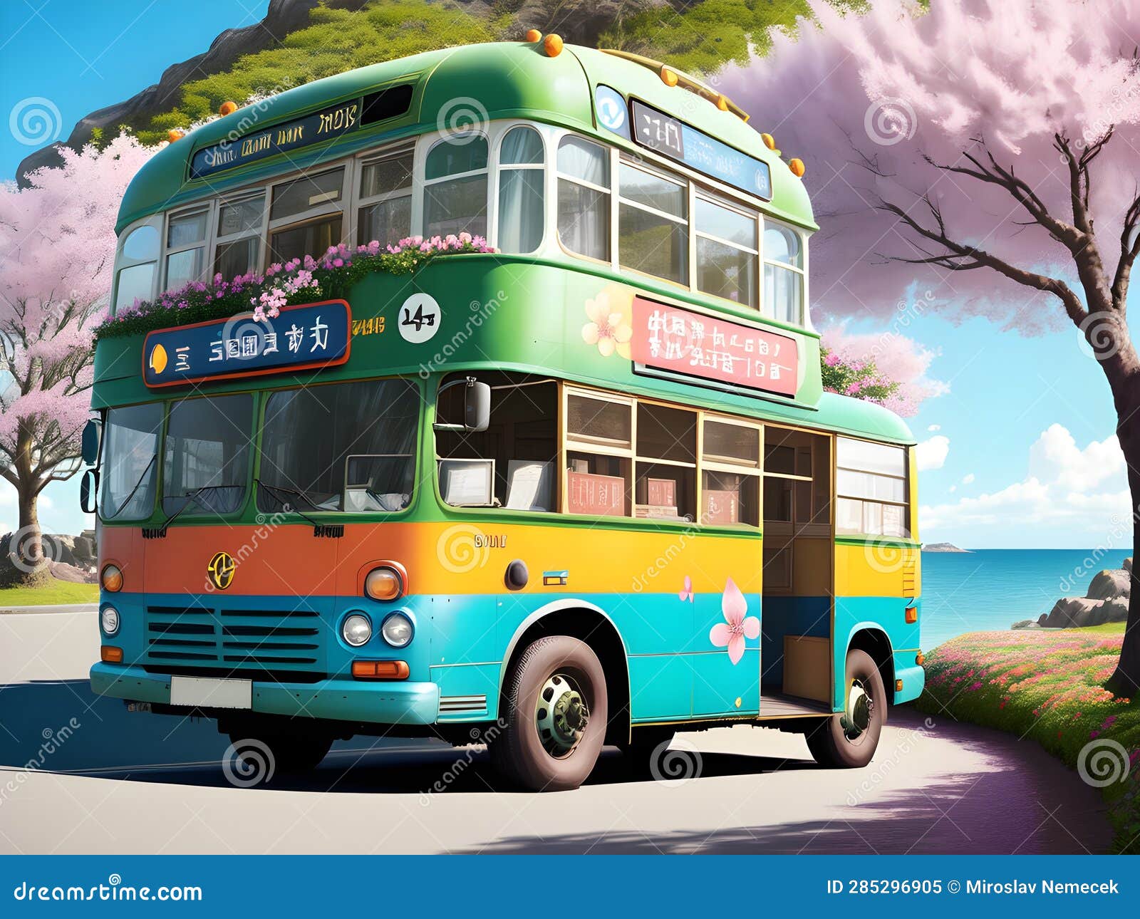 Mobile Book Library Bus, Generative AI Illustration Stock Illustration ...