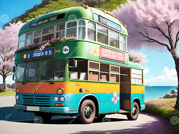 Mobile Book Library Bus, Generative AI Illustration Stock Illustration ...