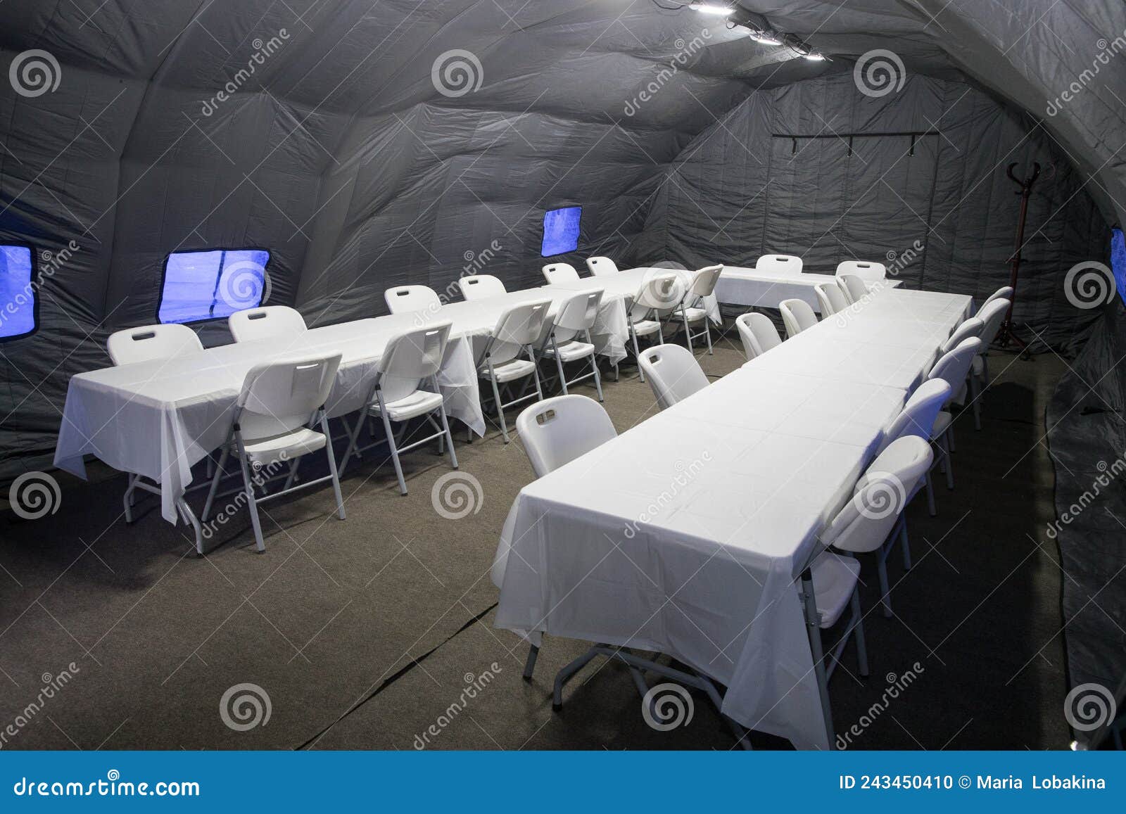 Mobile Building Temporary Camp Stock Photo - Image of tent, chair ...