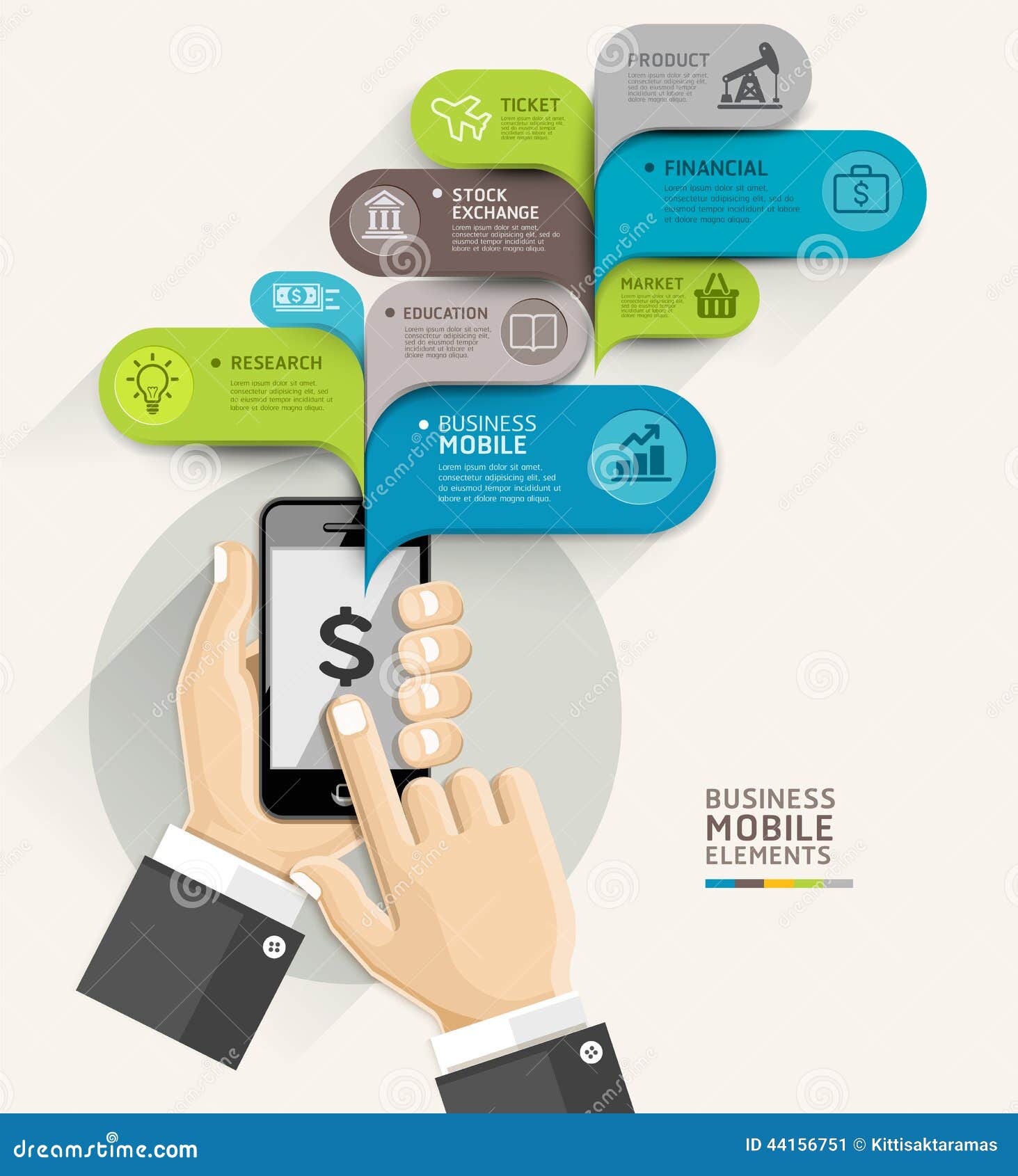 Mobile Business Progress Charts Icons Infographics Stock Illustration ...