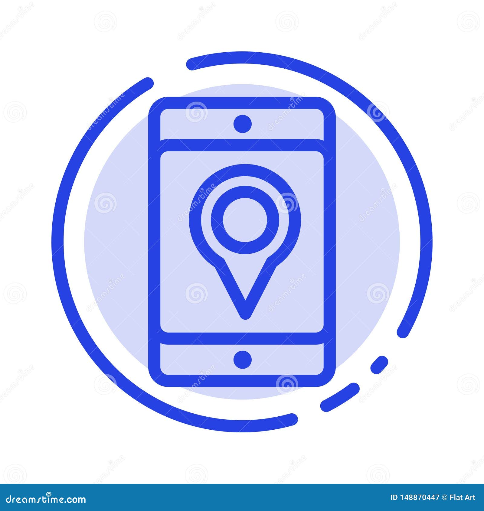 Mobile, Cell, Map, Location Blue Dotted Line Line Icon Stock Vector ...