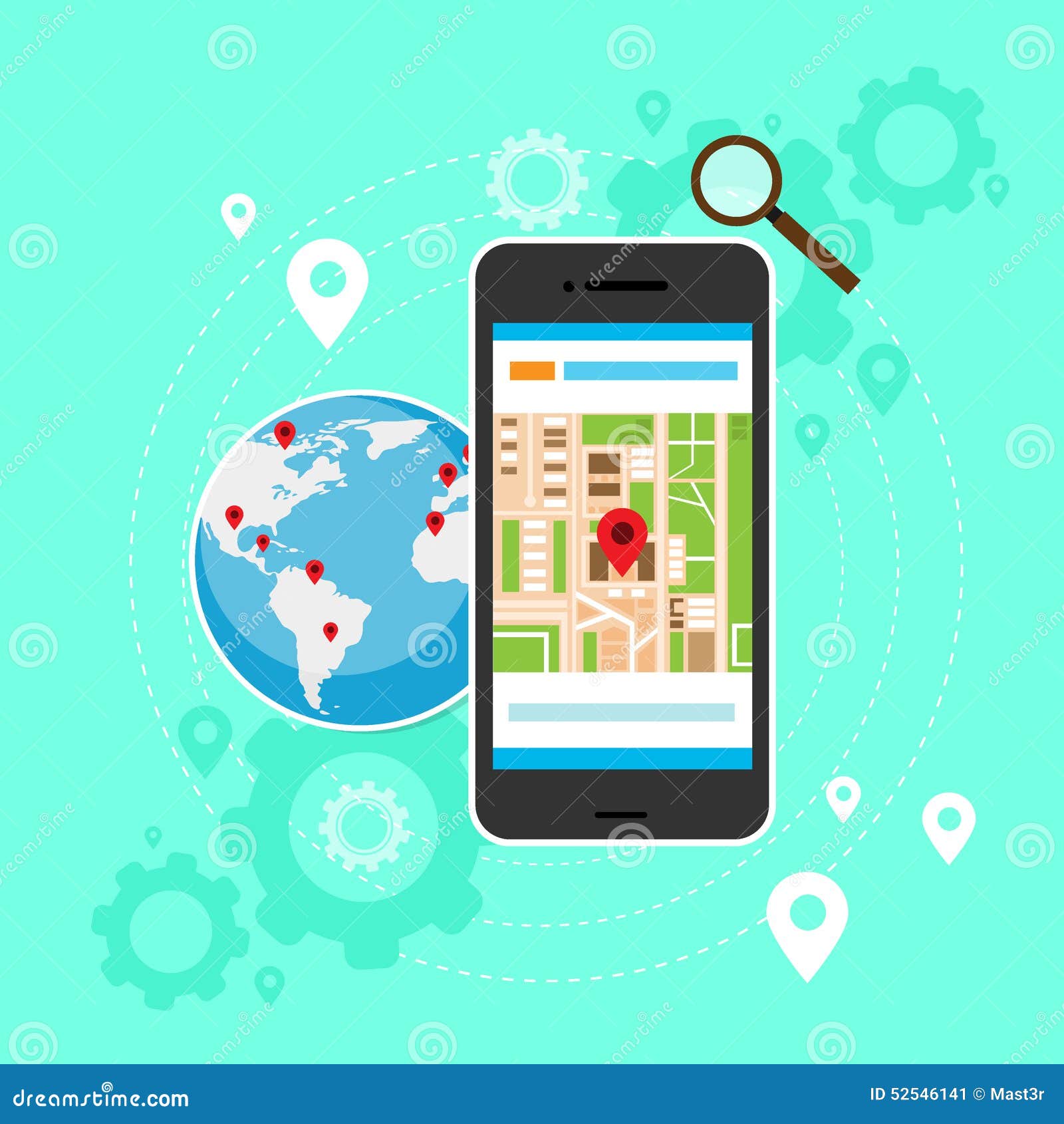 Mobile Cell Phone World Map Gps Globe Navigation Stock Vector ...