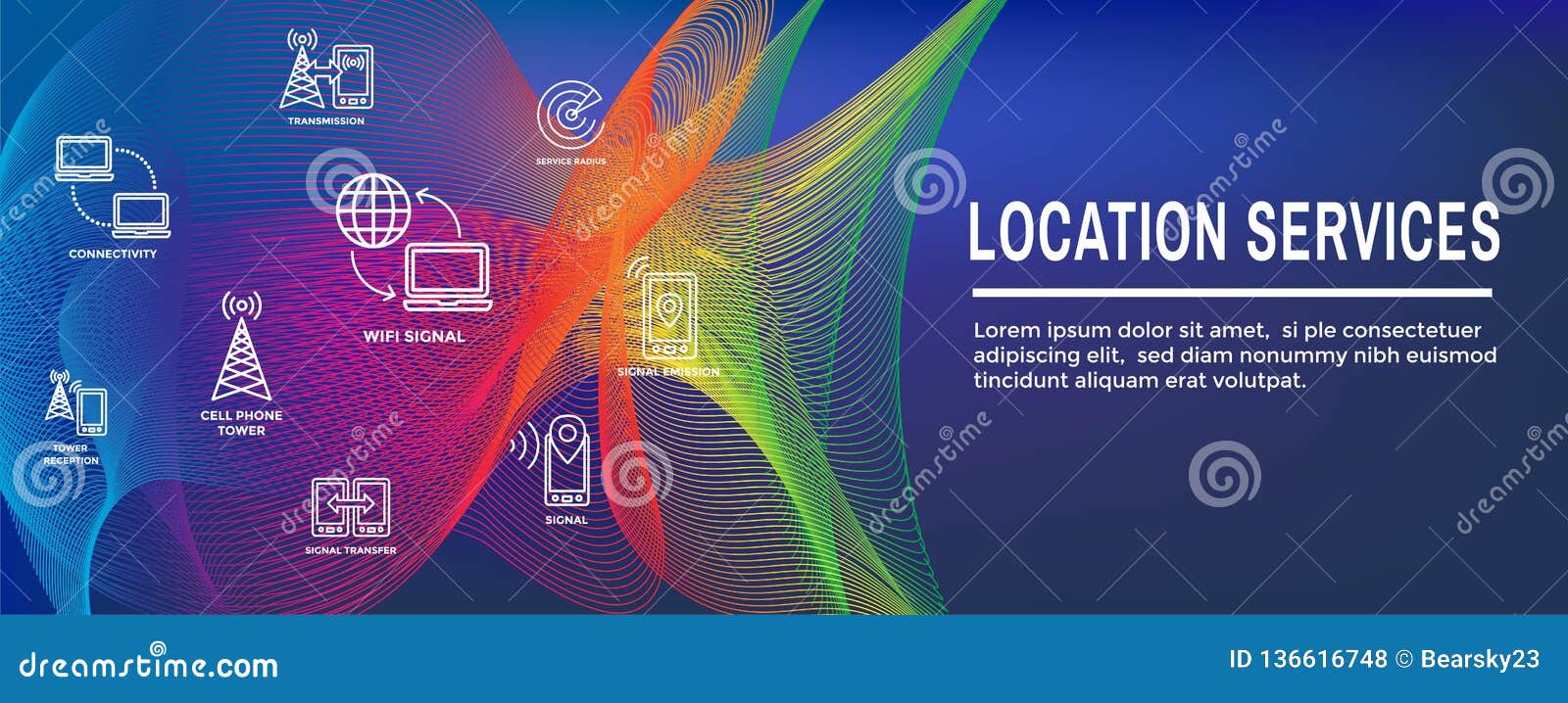 Mobile Cellular Service Web Header Banner with Cellphone Towers and ...