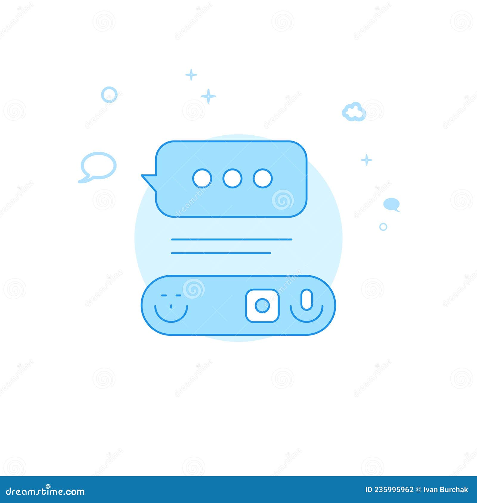 Mobile Chat Design Flat Vector Illustration, Icon. Light Blue ...