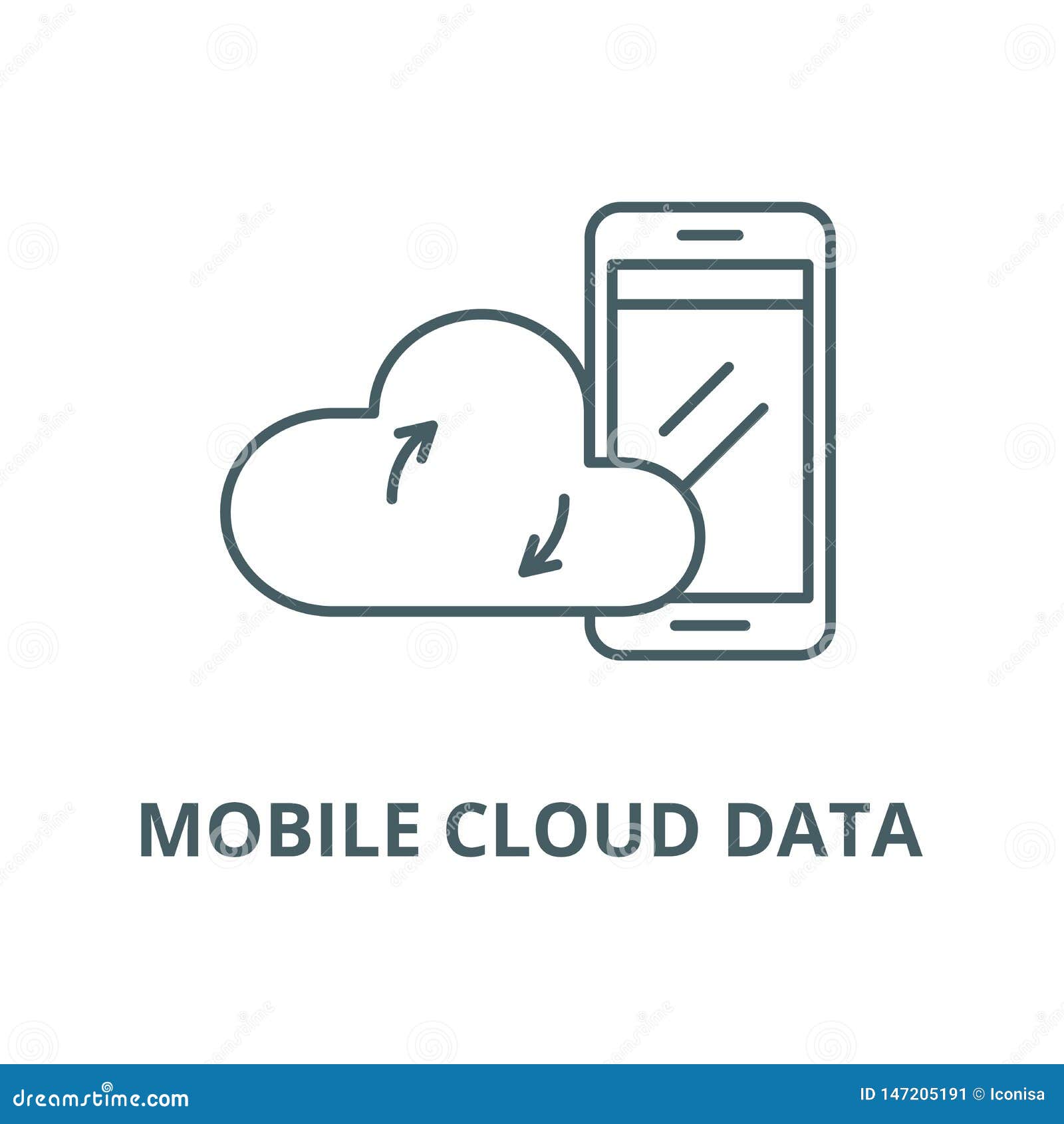 Mobile Cloud Data Vector Line Icon, Linear Concept, Outline Sign ...