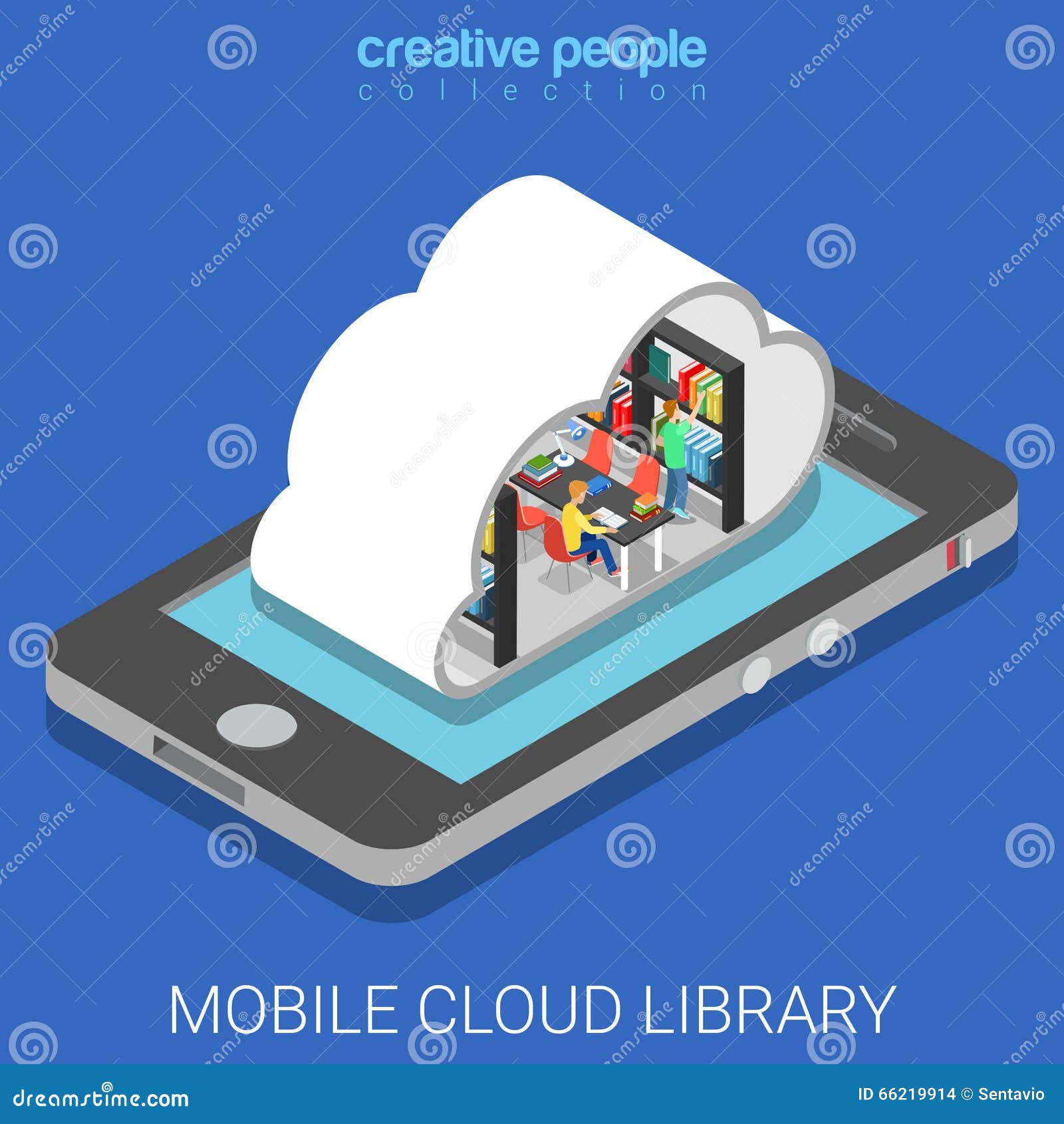 Mobile Cloud Library Education Flat 3d Isometric Vector Stock Vector ...