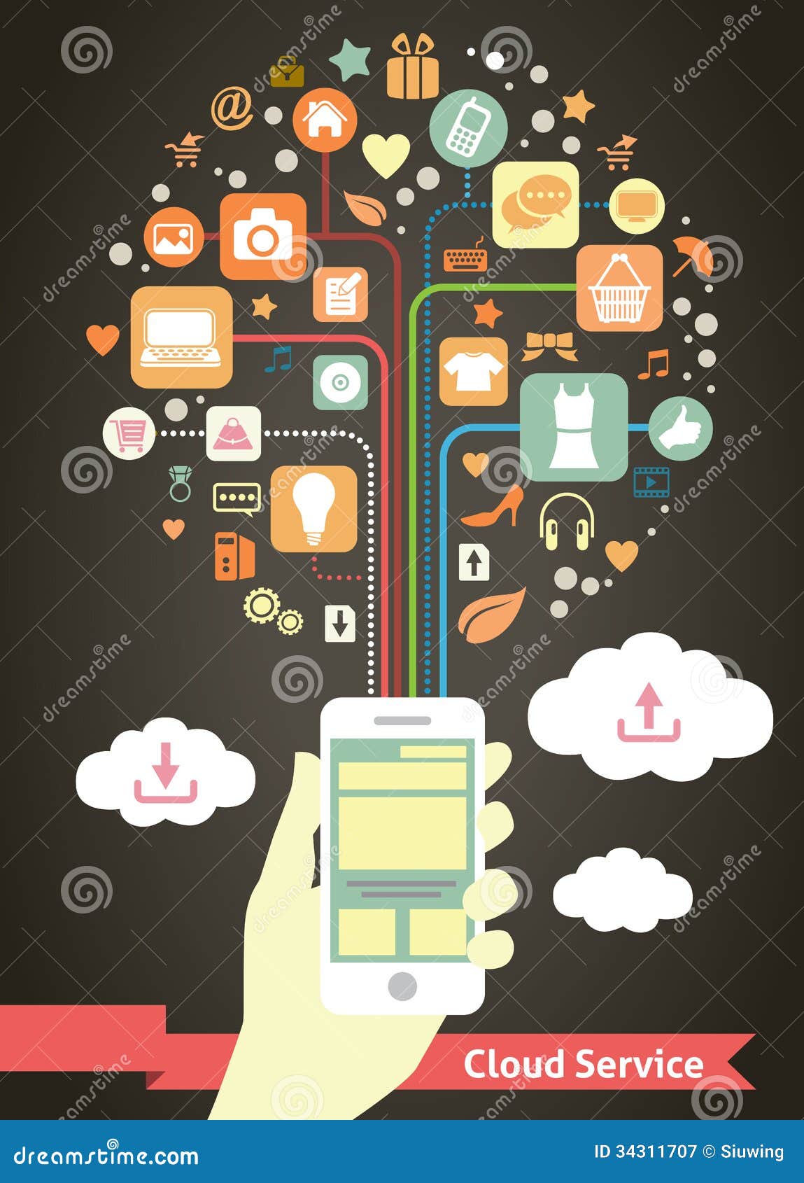 Cloud Service Icon Vector Set. Data Store Illustration Sign Collection ...