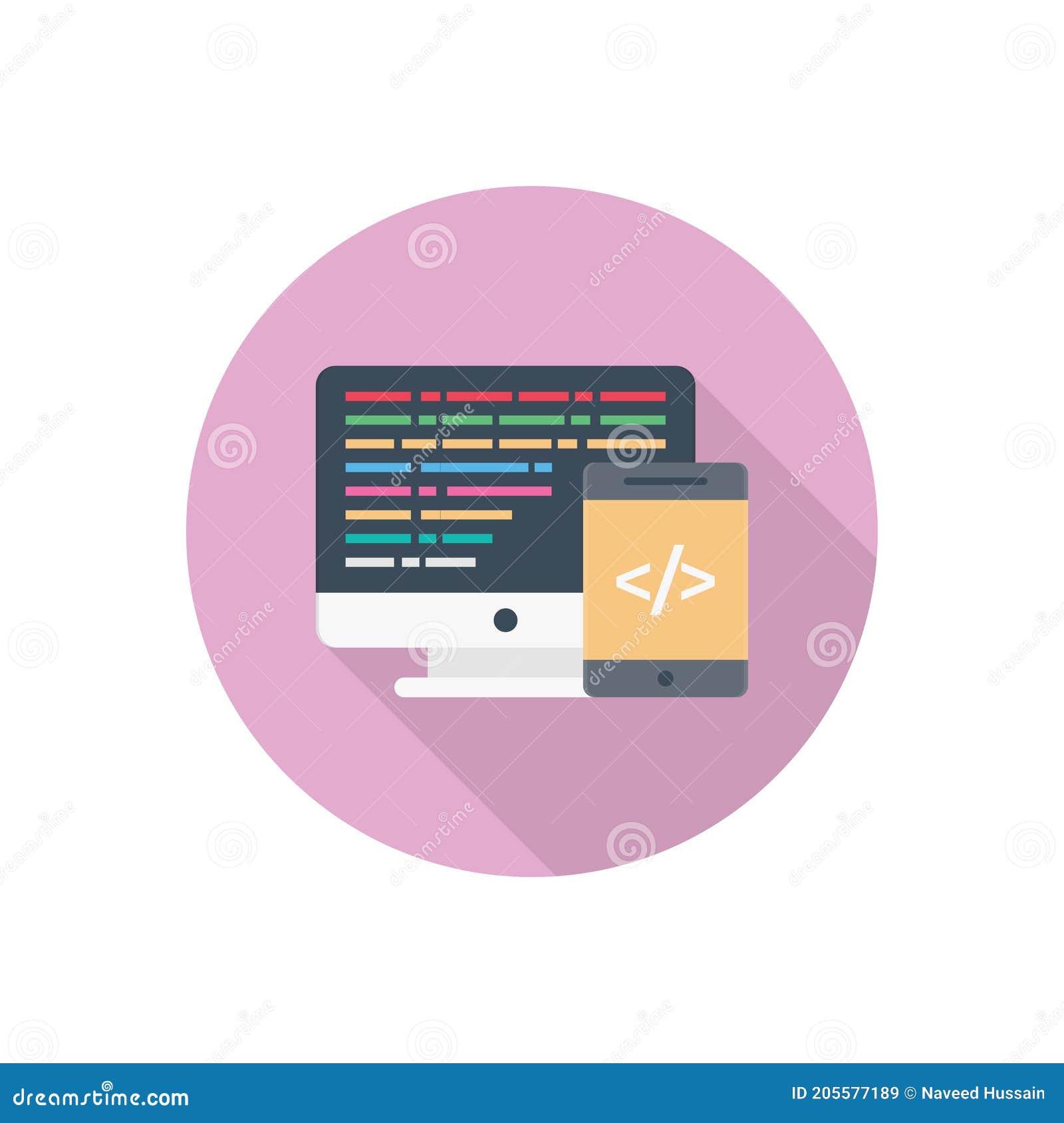 Mobile Coding Vector Flat Colour Icon Stock Vector - Illustration of ...