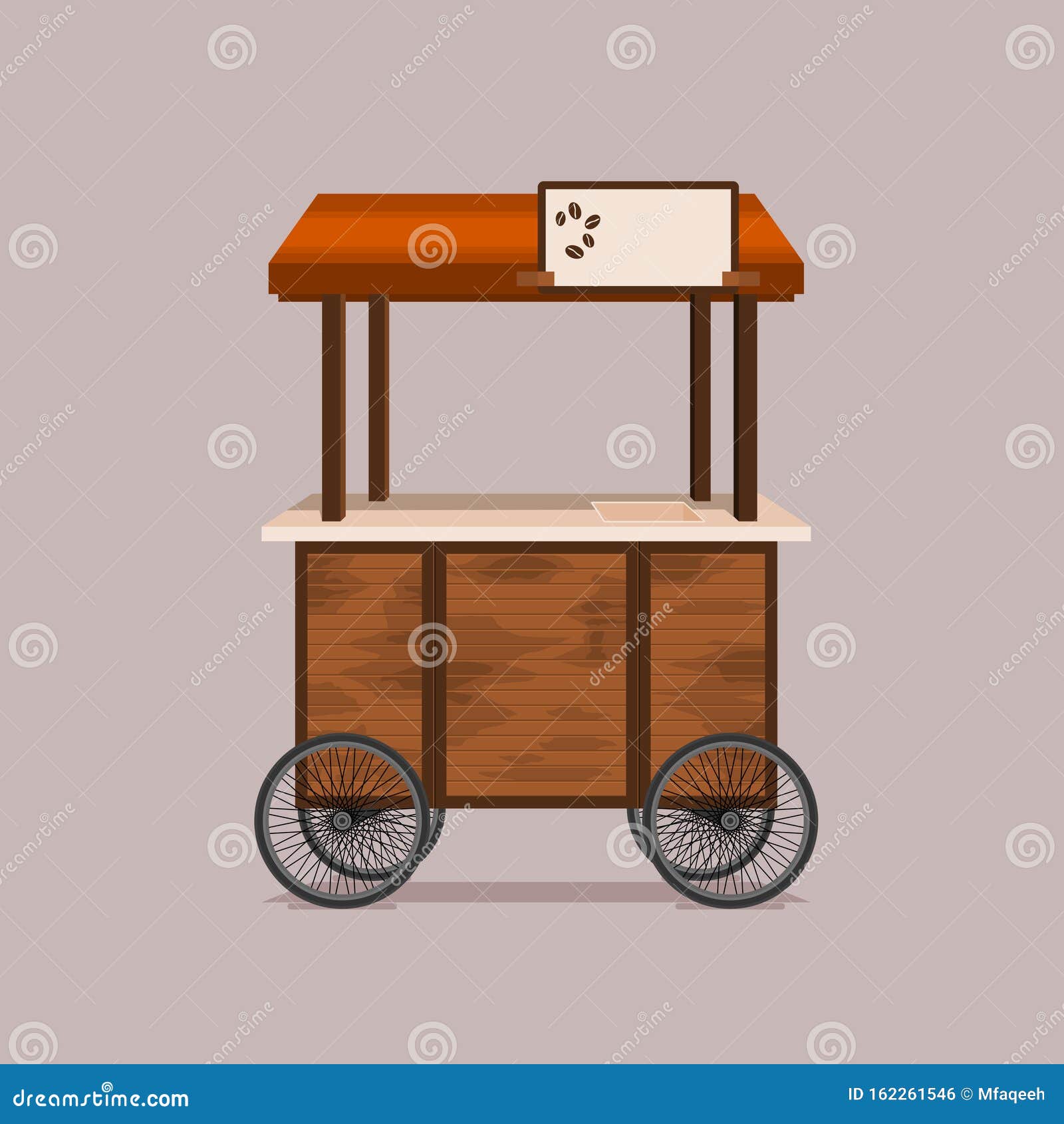 Detailed Mobile Wooden Mobile Coffee Cart Vector Illustration Stock ...