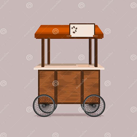 Detailed Mobile Wooden Mobile Coffee Cart Vector Illustration Stock ...