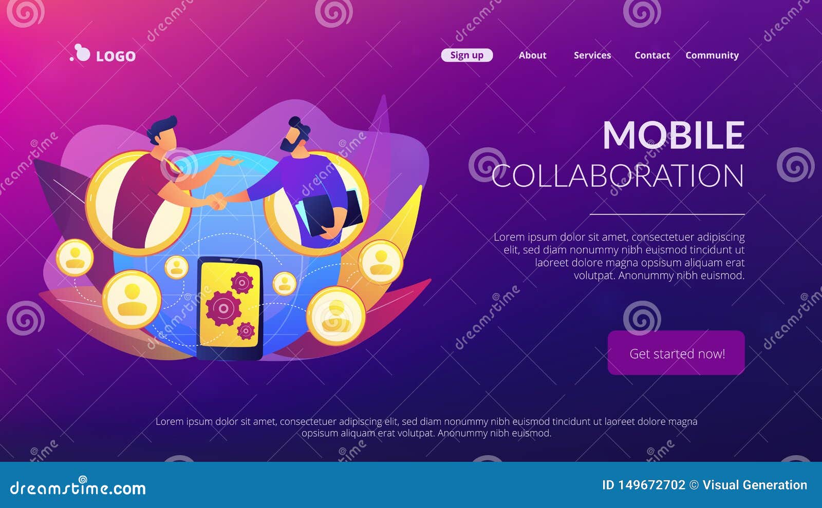 Mobile Collaboration Concept Landing Page. Stock Vector - Illustration ...