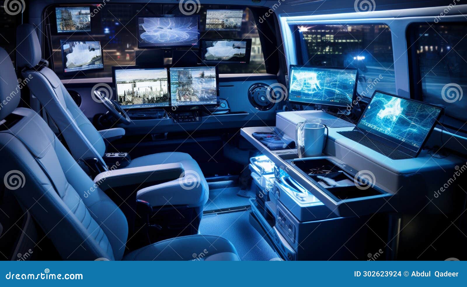 A Mobile Command Center Inside a Limousine, Equipped with Advanced ...