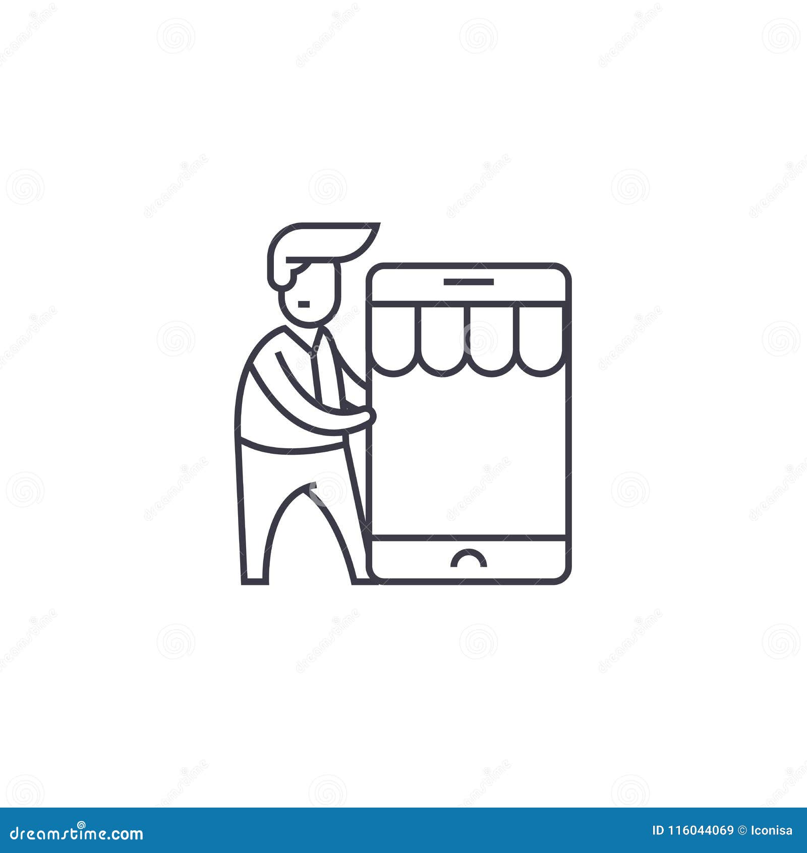 Mobile Commerce Integration Vector Line Icon, Sign, Illustration on ...