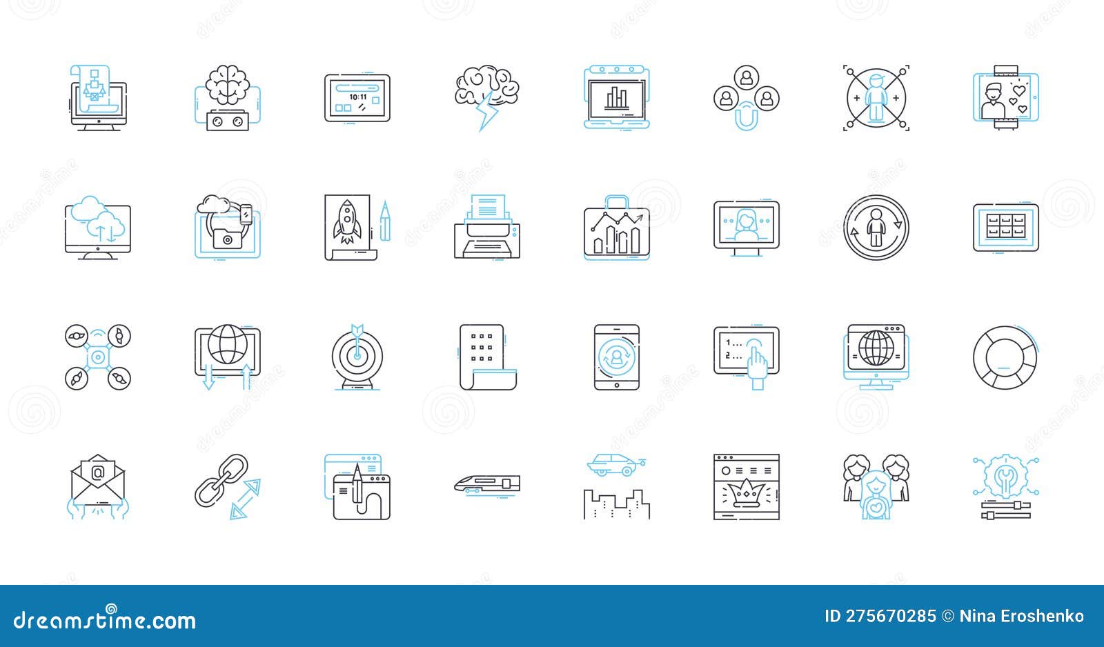 Mobile Communication Linear Icons Set. Wireless, Smartphs, Applications ...