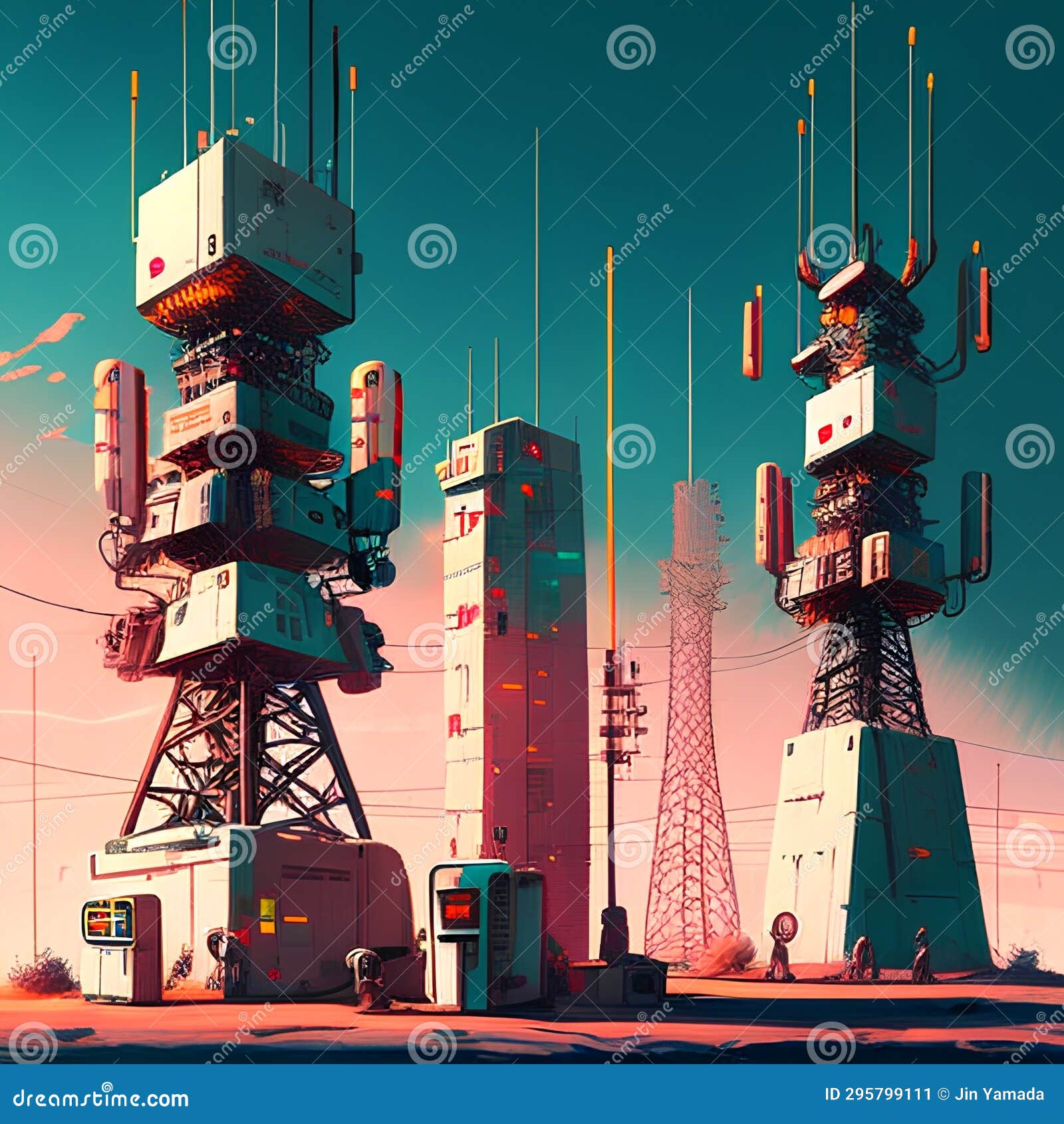 Mobile Communication Tower on the Background of Blue Sky. 3d Rendering ...