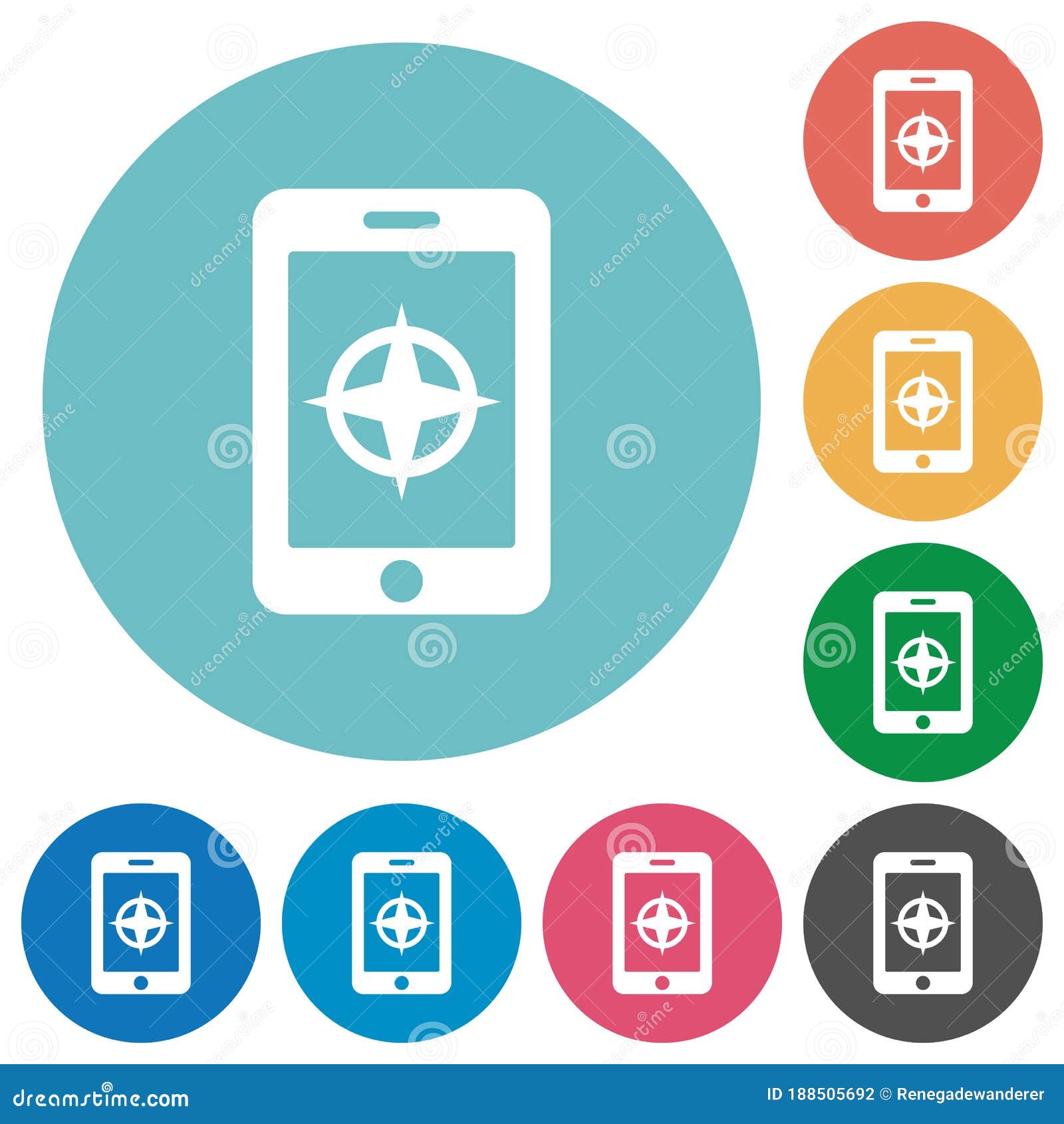 Mobile Compass Flat Round Icons Stock Vector - Illustration of dialog ...