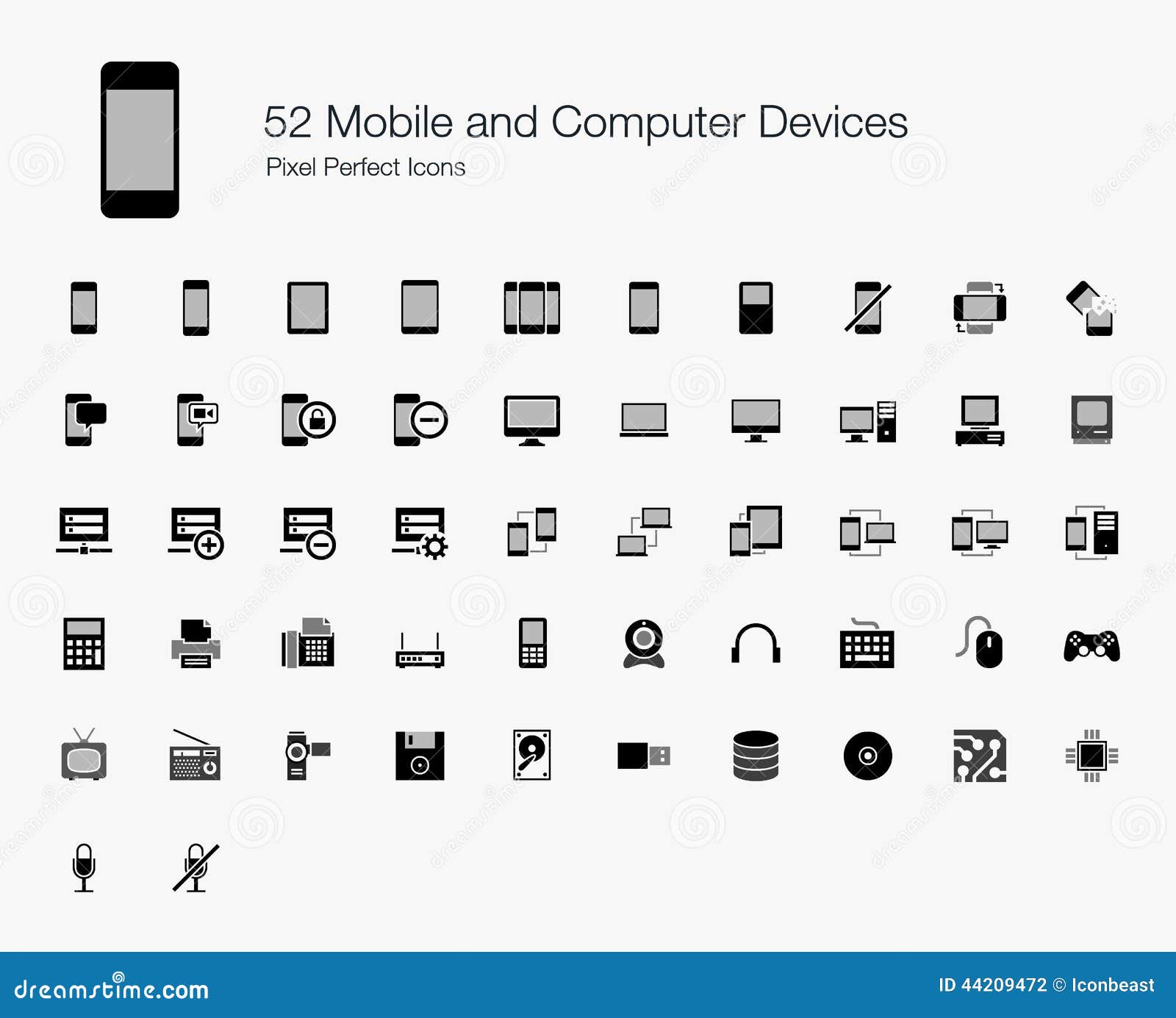 52 Mobile Computer Devices Pixel Perfect Icons Stock Vector ...
