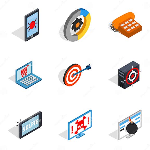 Mobile Computer Icons Set, Isometric Style Stock Vector - Illustration ...