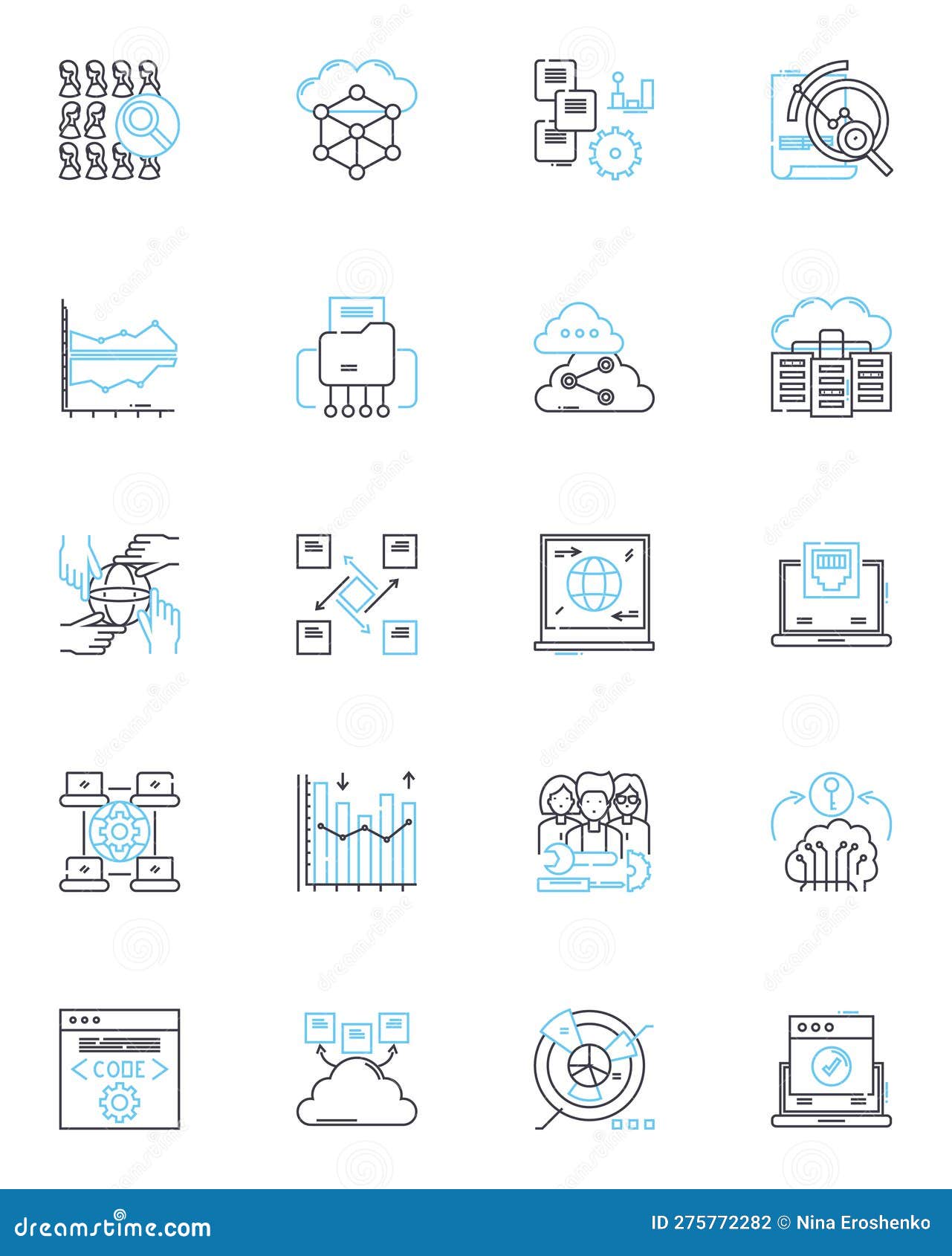 Mobile Computing Linear Icons Set. Mobility, Portability, Connectivity ...