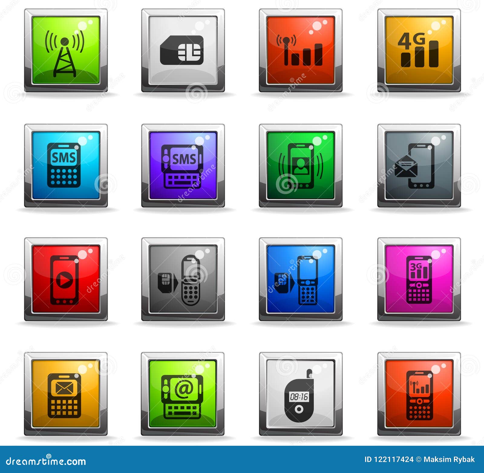 Mobile connection icon set stock vector. Illustration of organizer ...