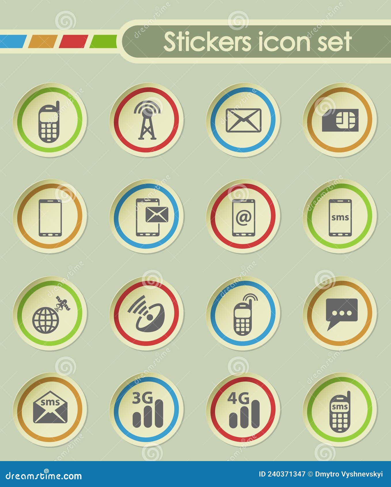 Mobile connection icon set stock vector. Illustration of email - 240371347