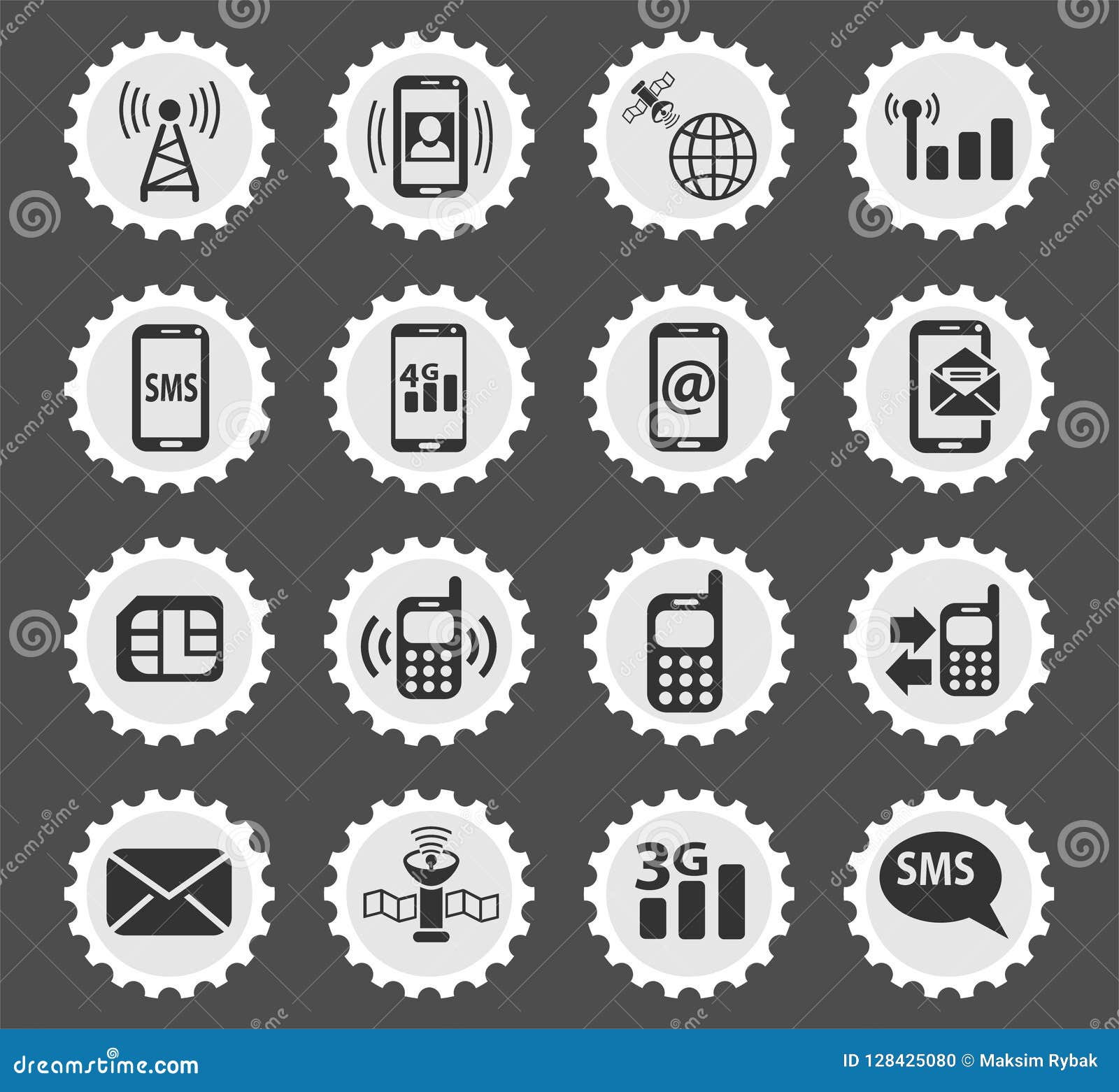 Mobile connection icon set stock illustration. Illustration of email ...