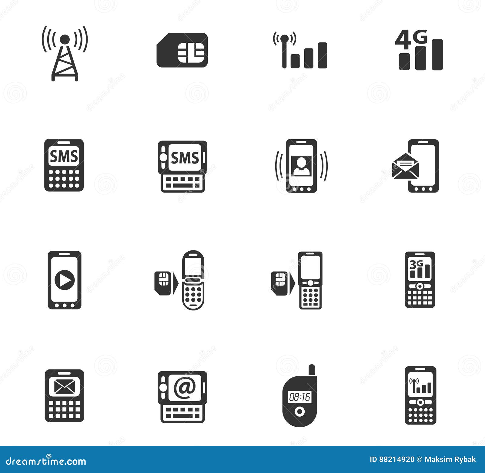 Mobile connection icon set stock vector. Illustration of phones - 88214920