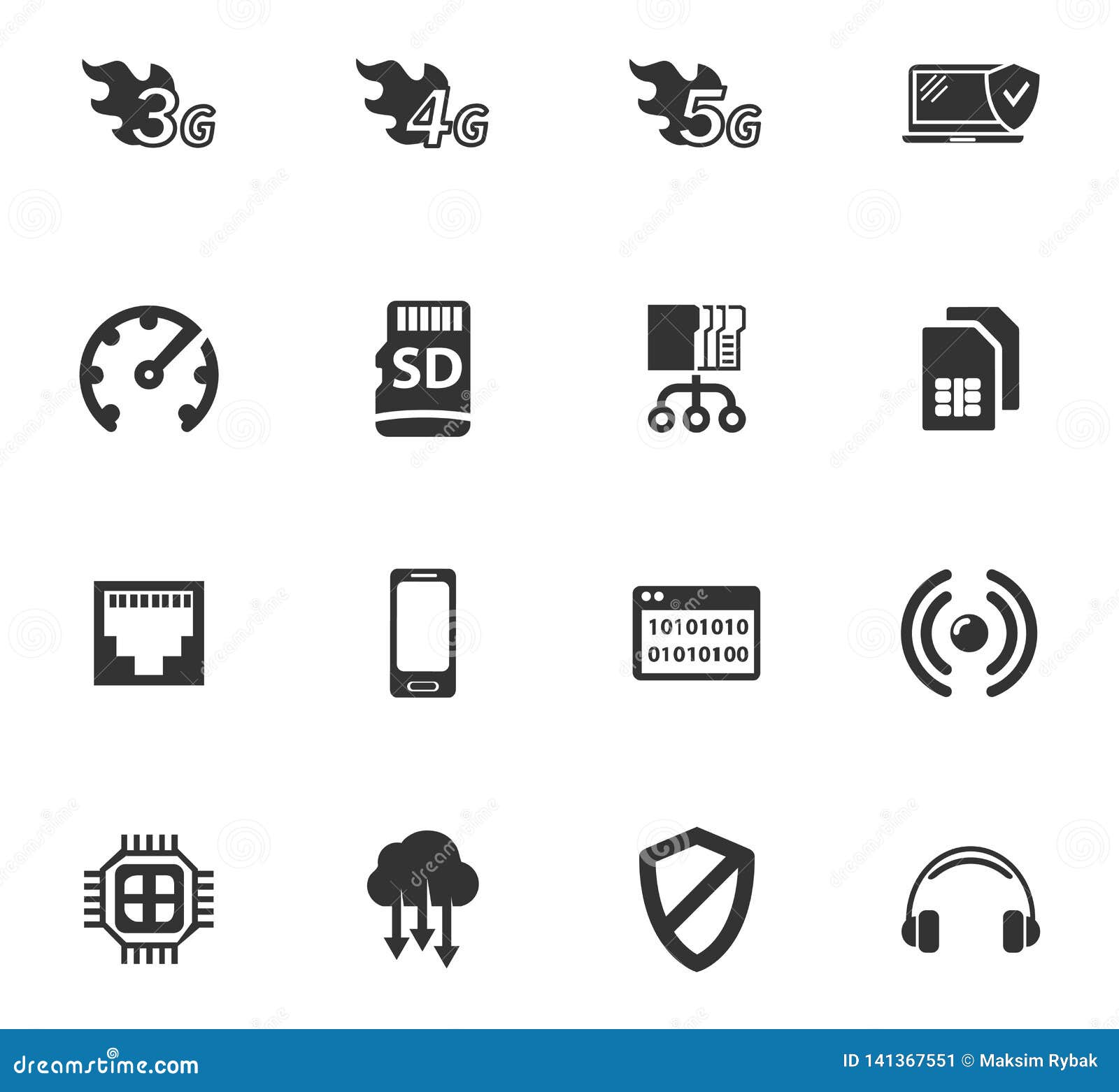 Mobile Connection Icons Set Stock Vector - Illustration of icon ...